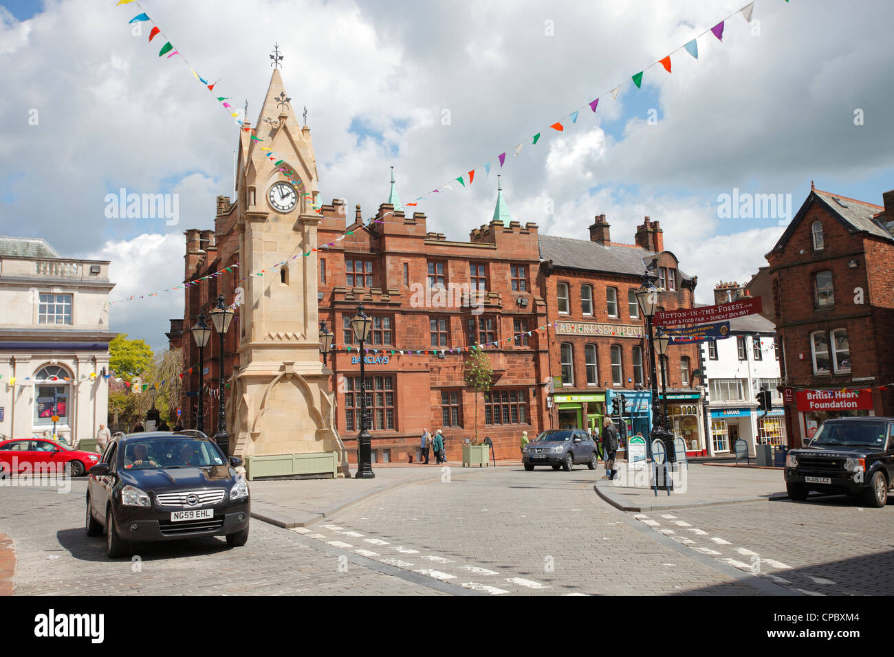 Town clock in the Market Square, King Street in Penrith town centre ...