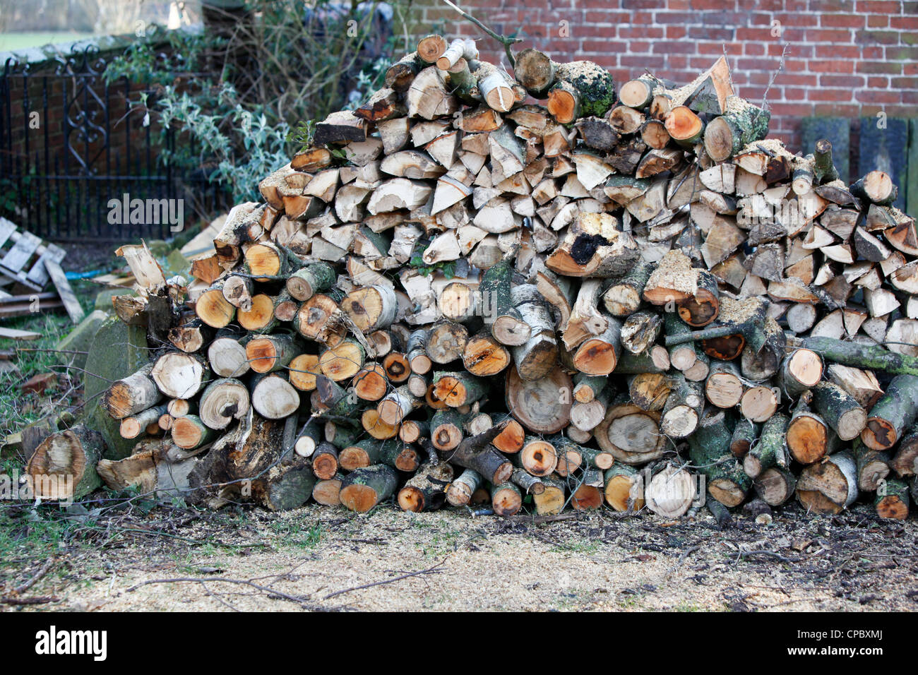 A pile of firewood/logs neatly stacked up ready for use Stock Photo - Alamy
