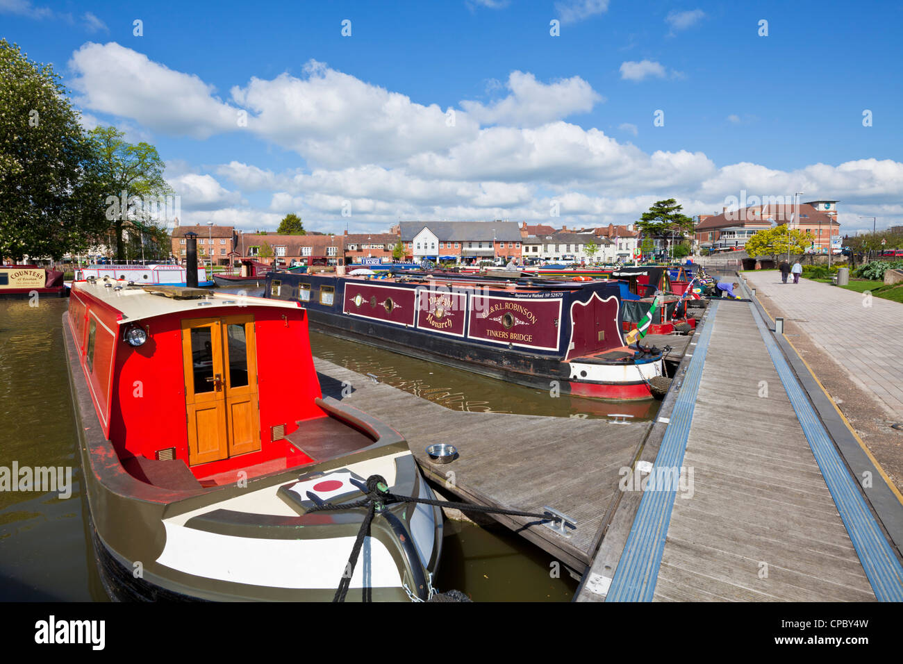 stratford upon avon bancroft canal basin with narrow boats moored ...