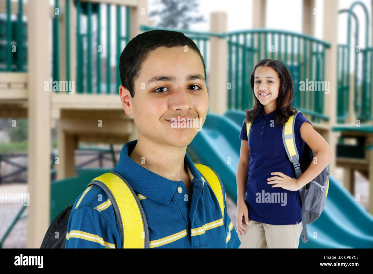 Children standing in front of their school Stock Photo - Alamy