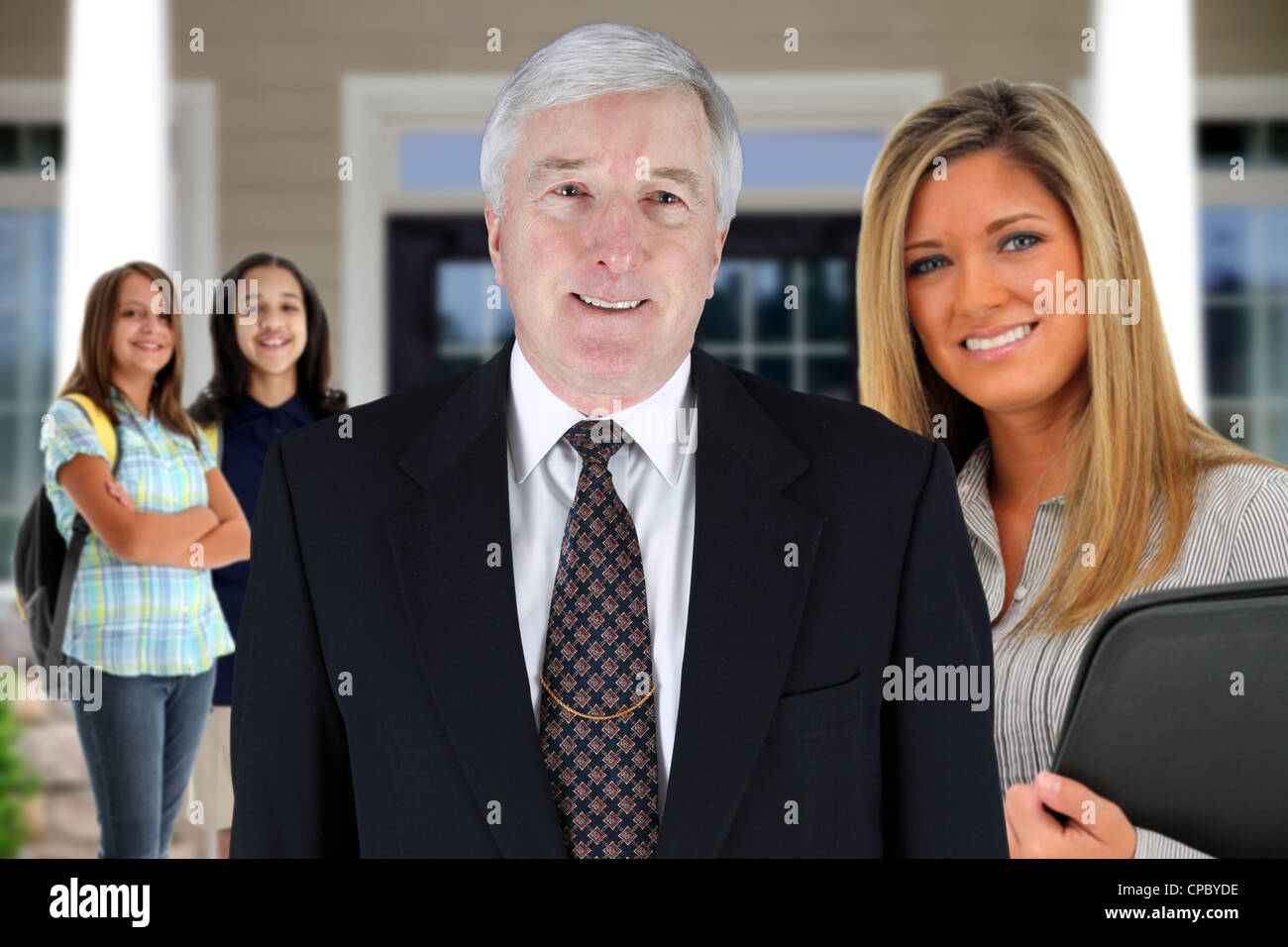 Principal with teacher and students at school Stock Photo - Alamy