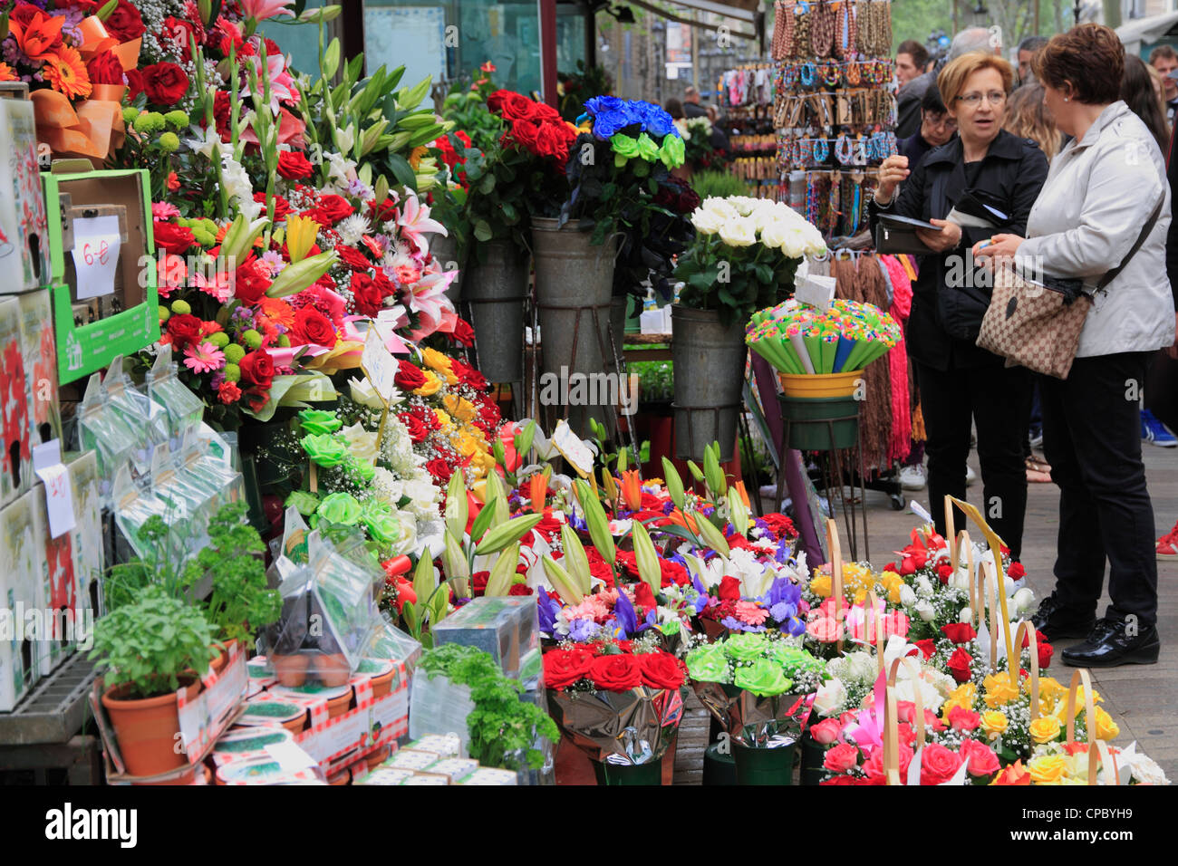 Spain Catalonia Barcelona, Rambla flower stall Stock Photo - Alamy