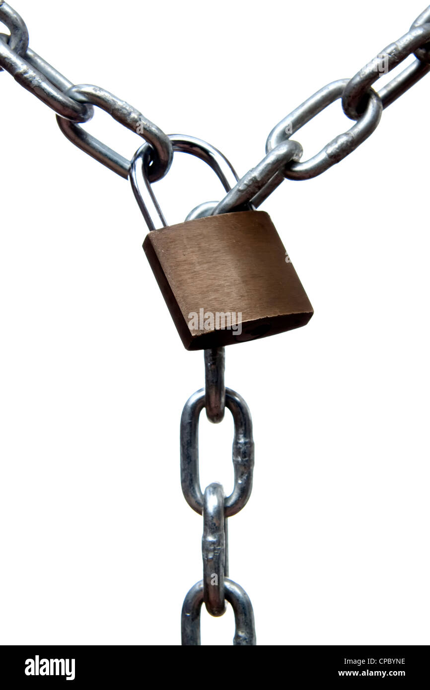 padlock chains linking on white background Stock Photo - Alamy