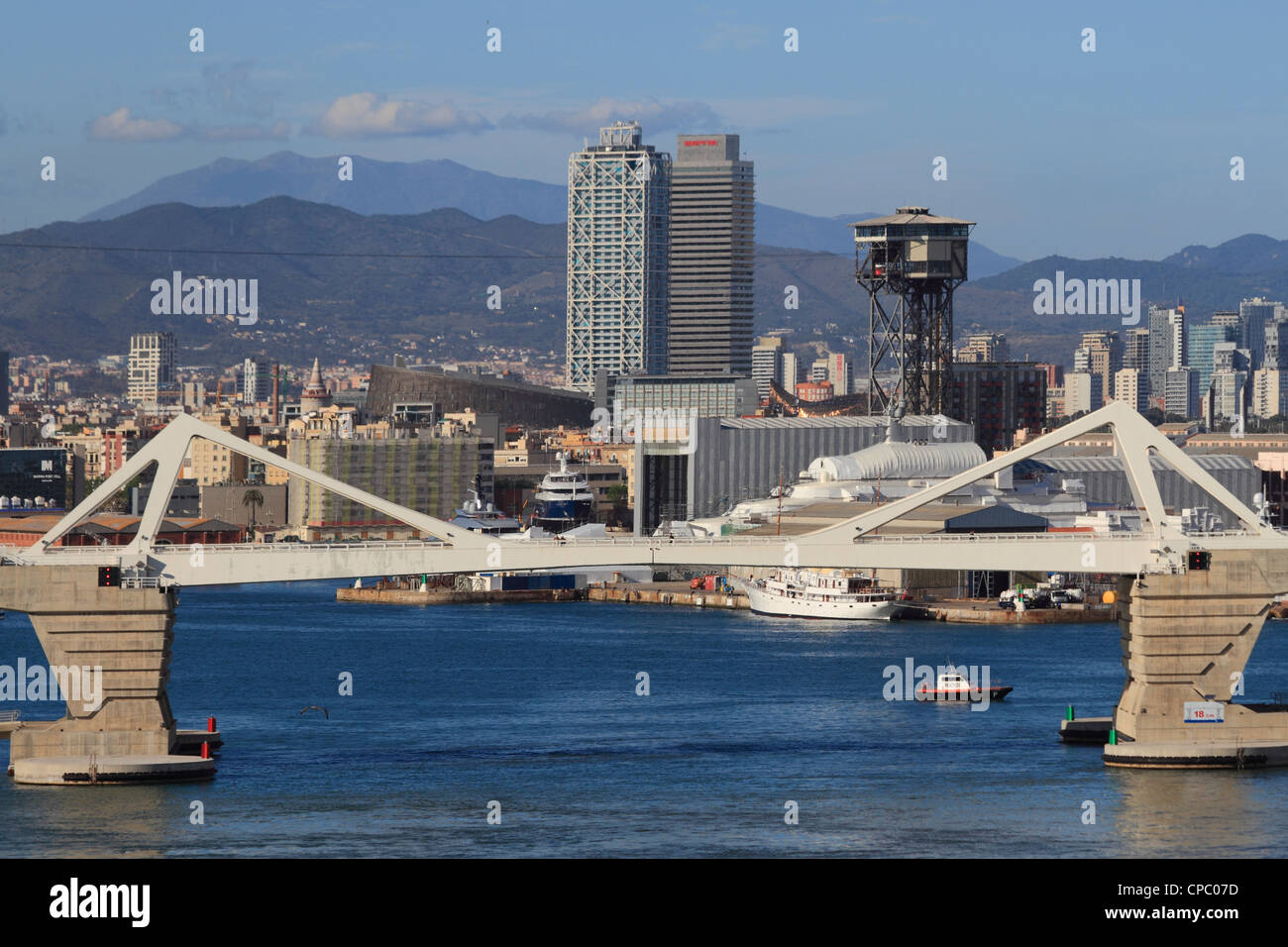 Spain Catalonia Barcelona, Europa port bridge & city Stock Photo - Alamy