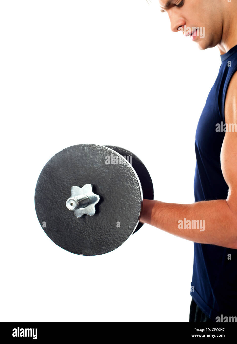 Cropped image of a bodybuilder doing exercise. Lifting heavy wieght ...