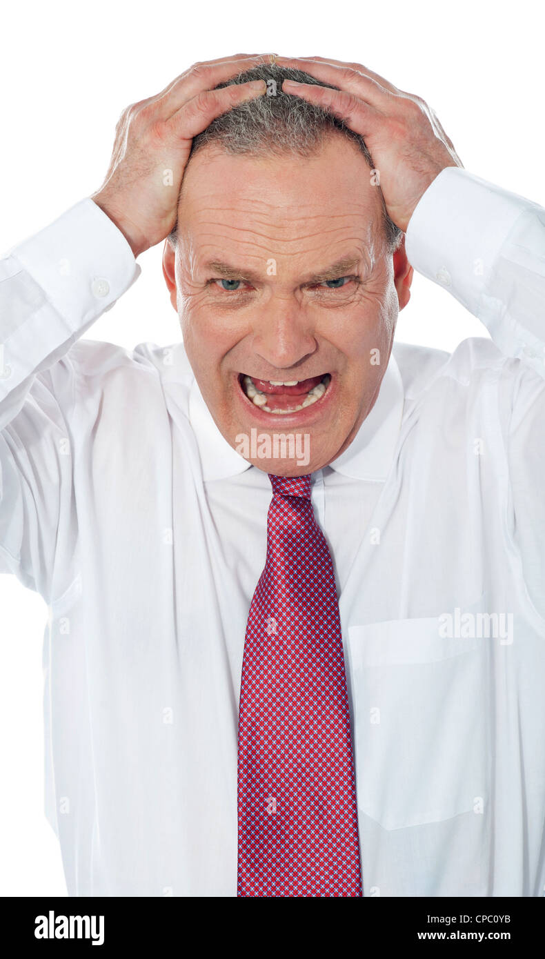 Portrait of caucasian american businessman expressing frustration ...