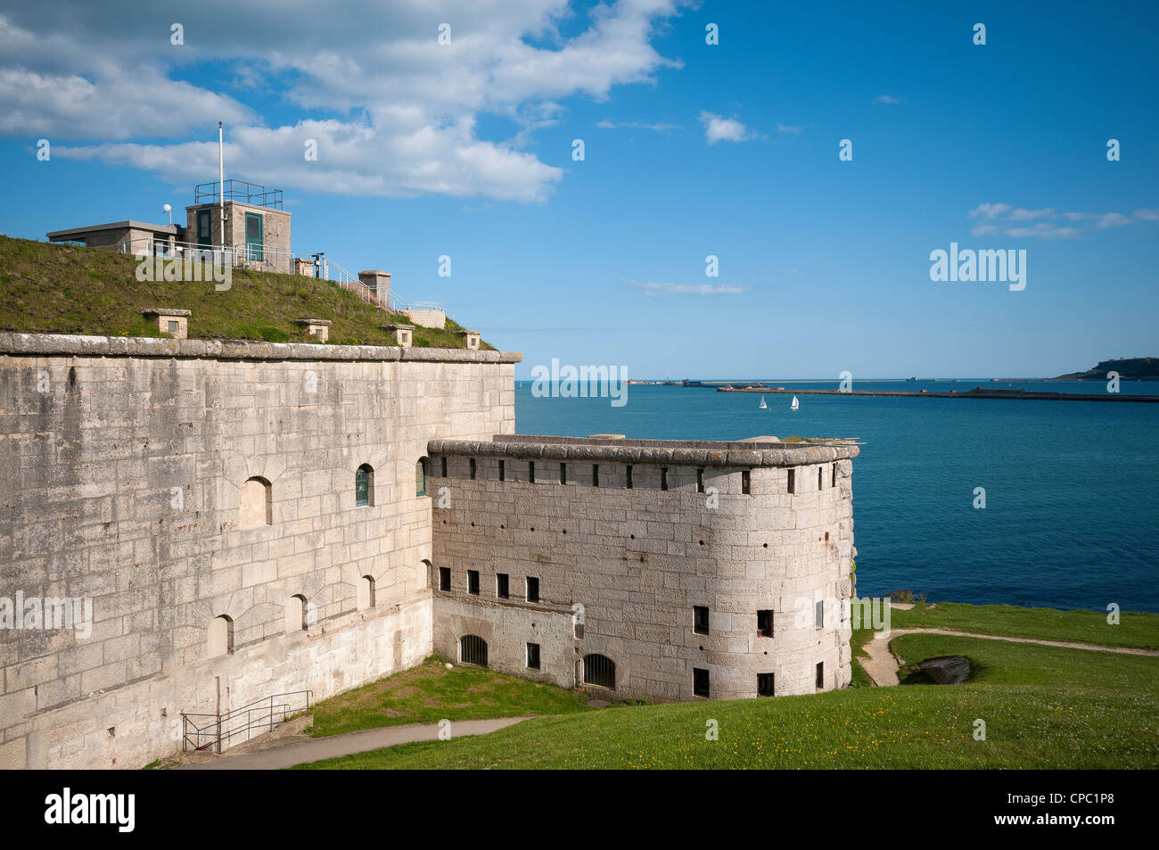 Nothe Fort on The Nothe in Weymouth looking out over Newton's Cove and ...