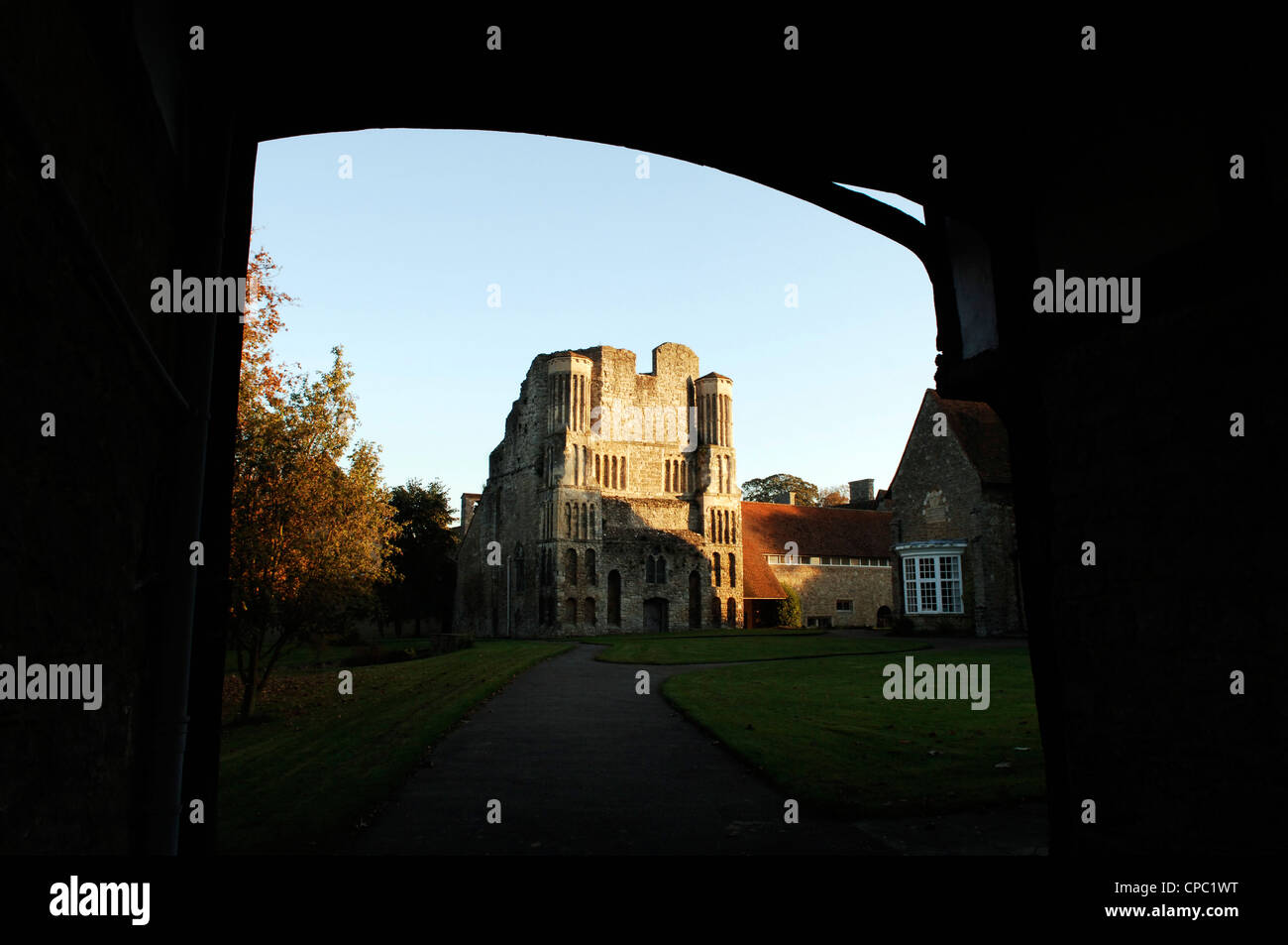 Cathedral ruins are lit by the rising sun at St. Mary's Abbey, West ...