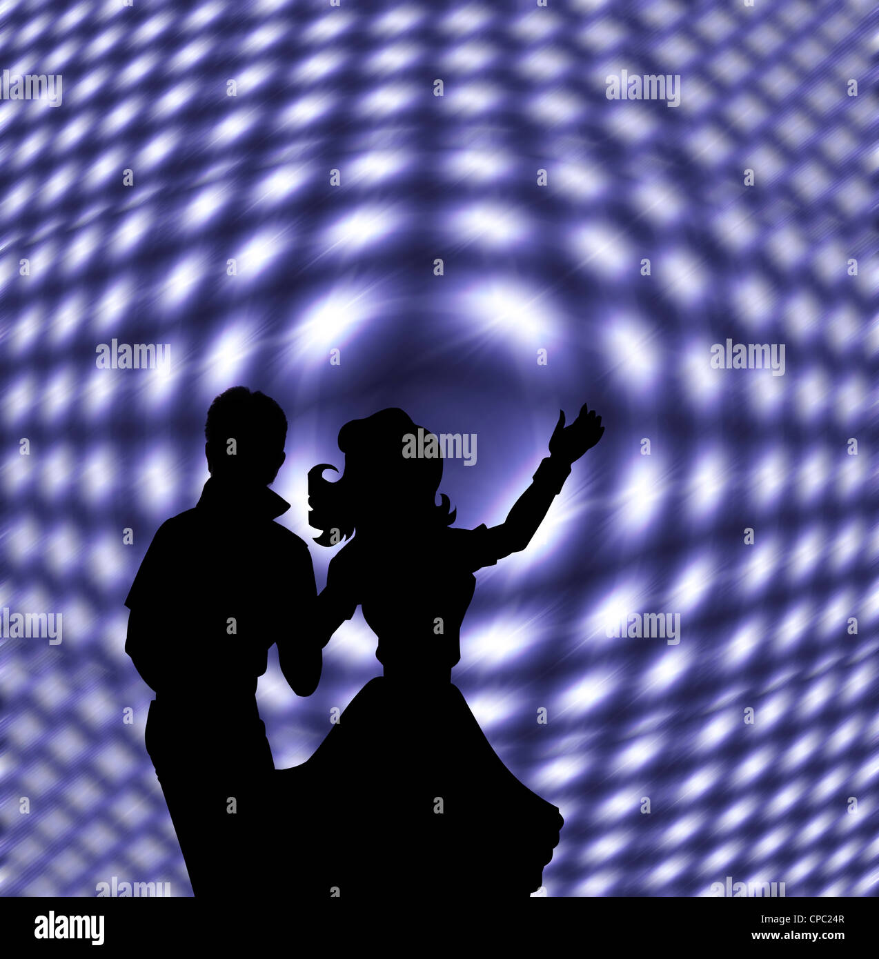 computer generated silhouette of couple dancing at rave party Stock ...