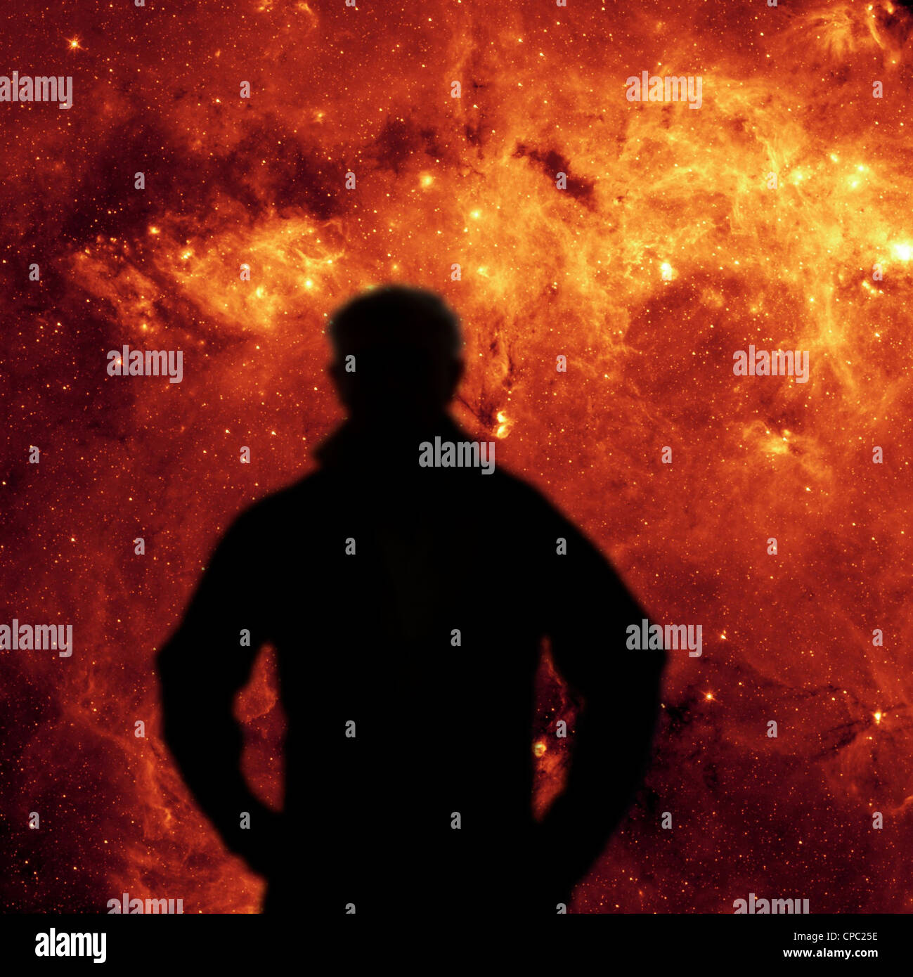 computer generated silhouette of man looking at bonfire Stock Photo - Alamy