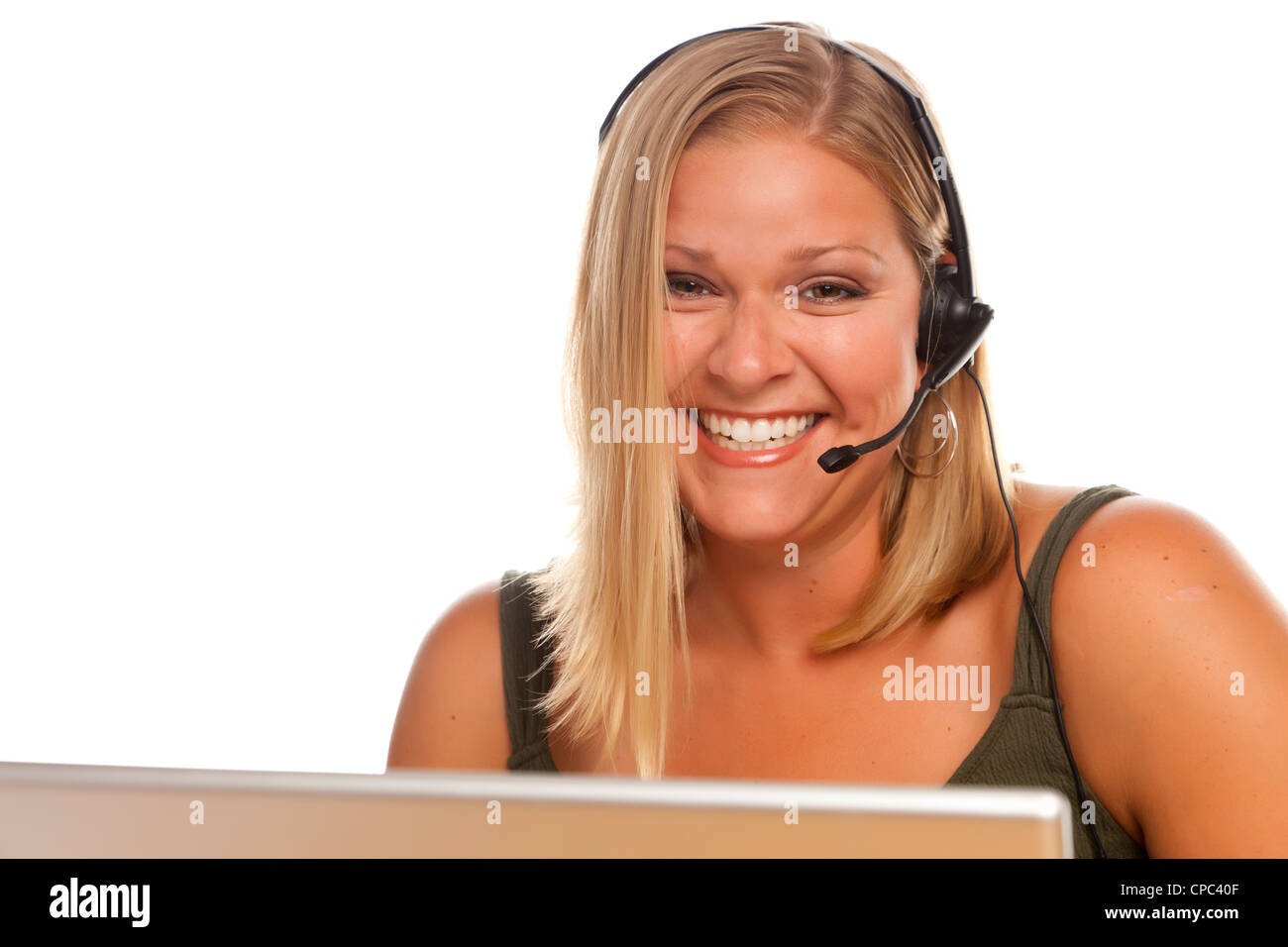 Beautiful Friendly Female Customer Support Phone Operator in Front of a ...