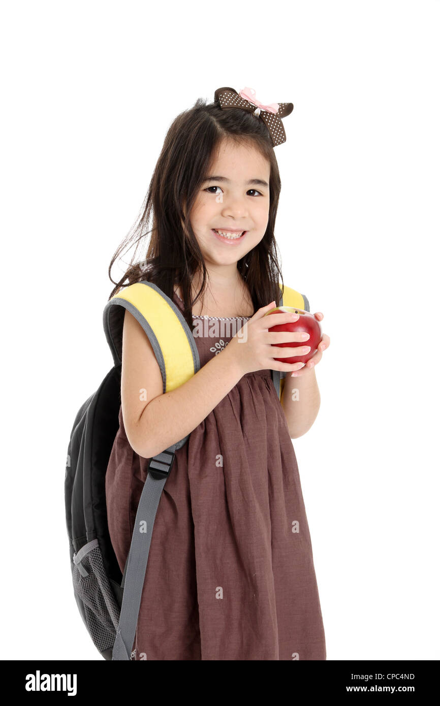 Elementary aged girl set on a white background Stock Photo - Alamy