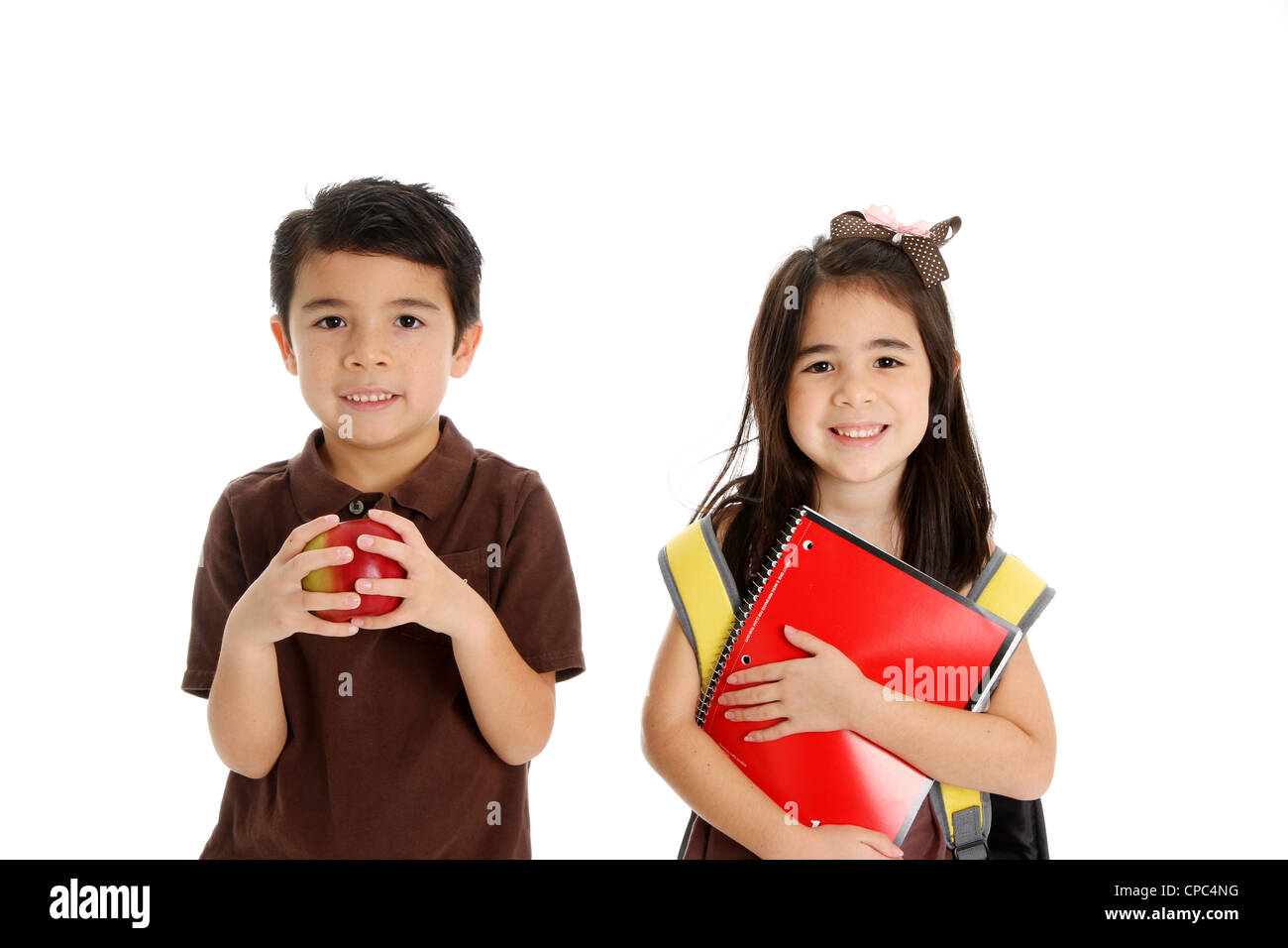 Young Children Ready for School on White Background Stock Photo - Alamy