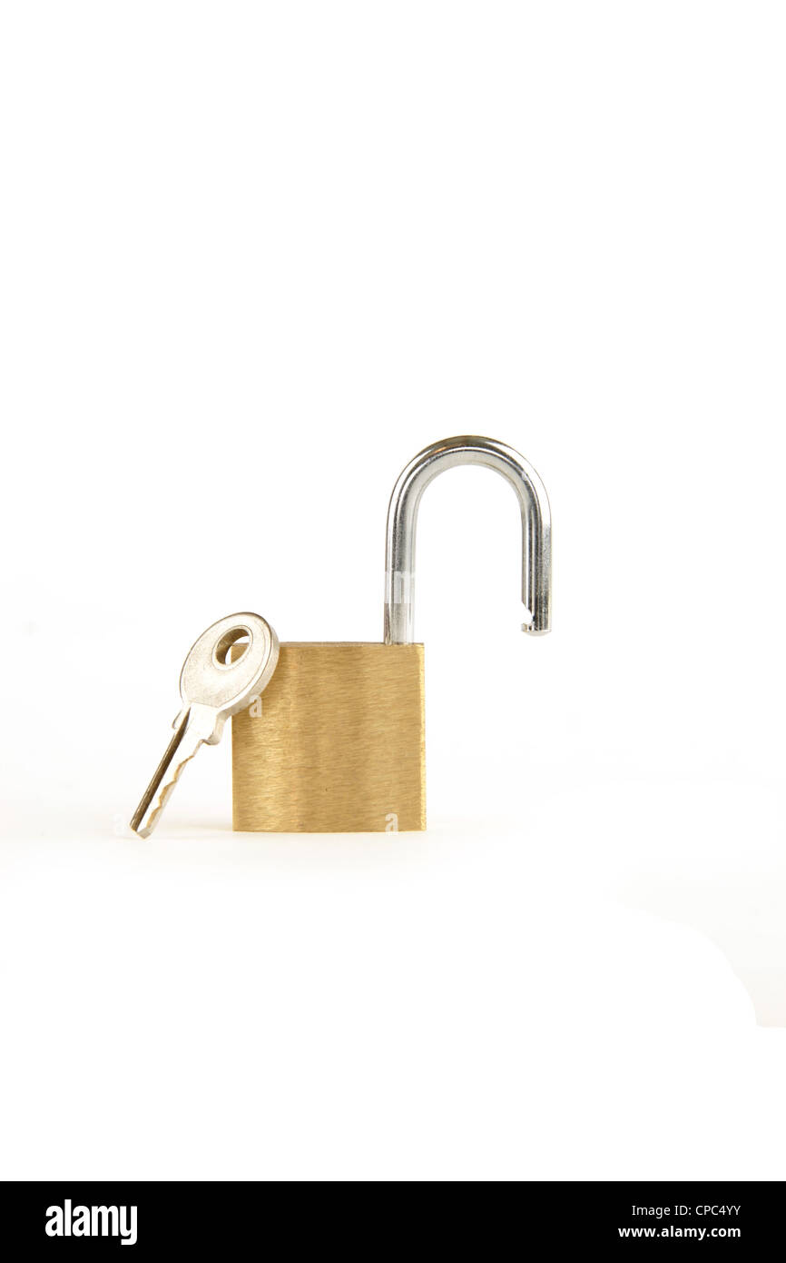 Gold lock set against a white background Stock Photo - Alamy