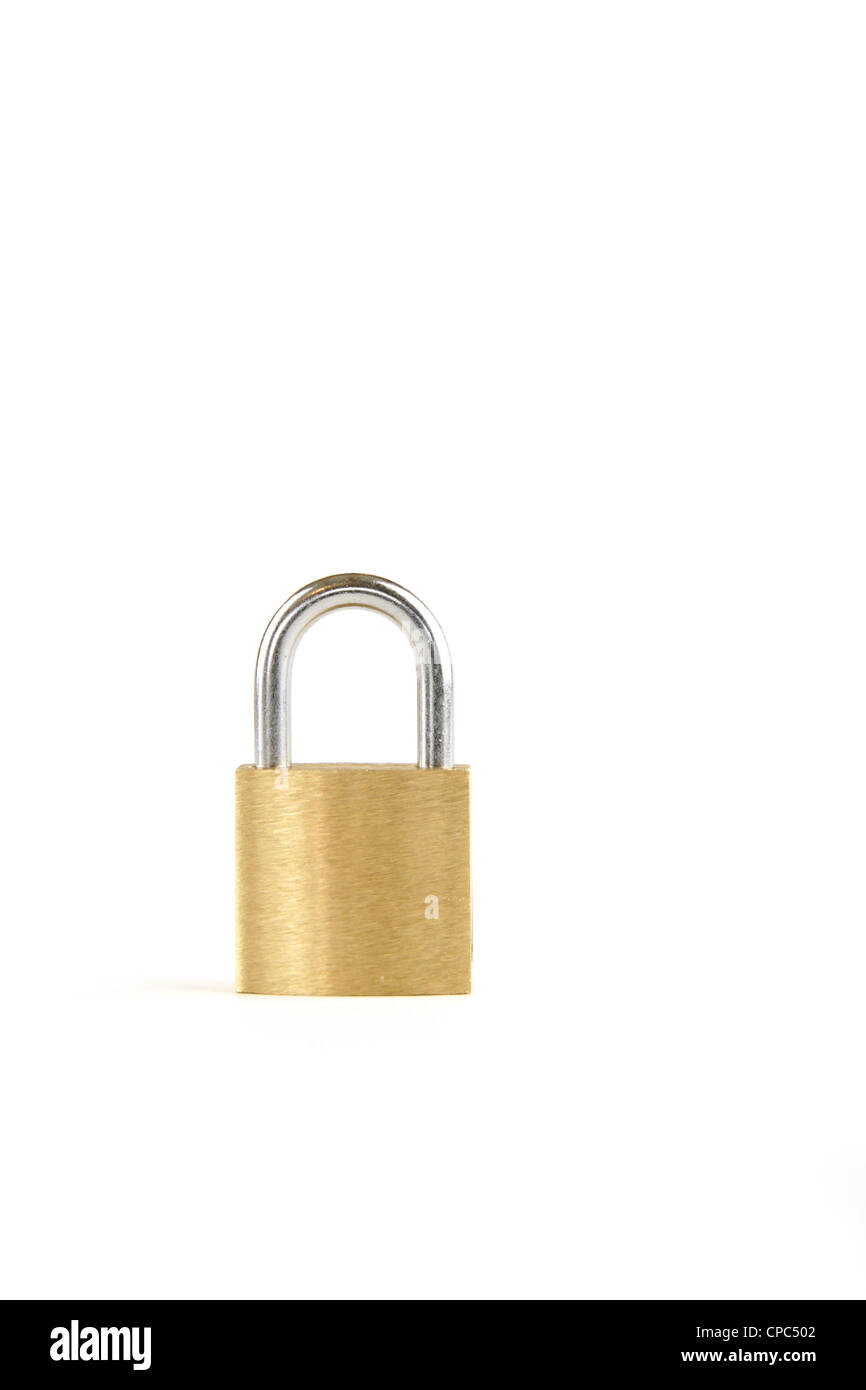 Gold lock set against a white background Stock Photo - Alamy