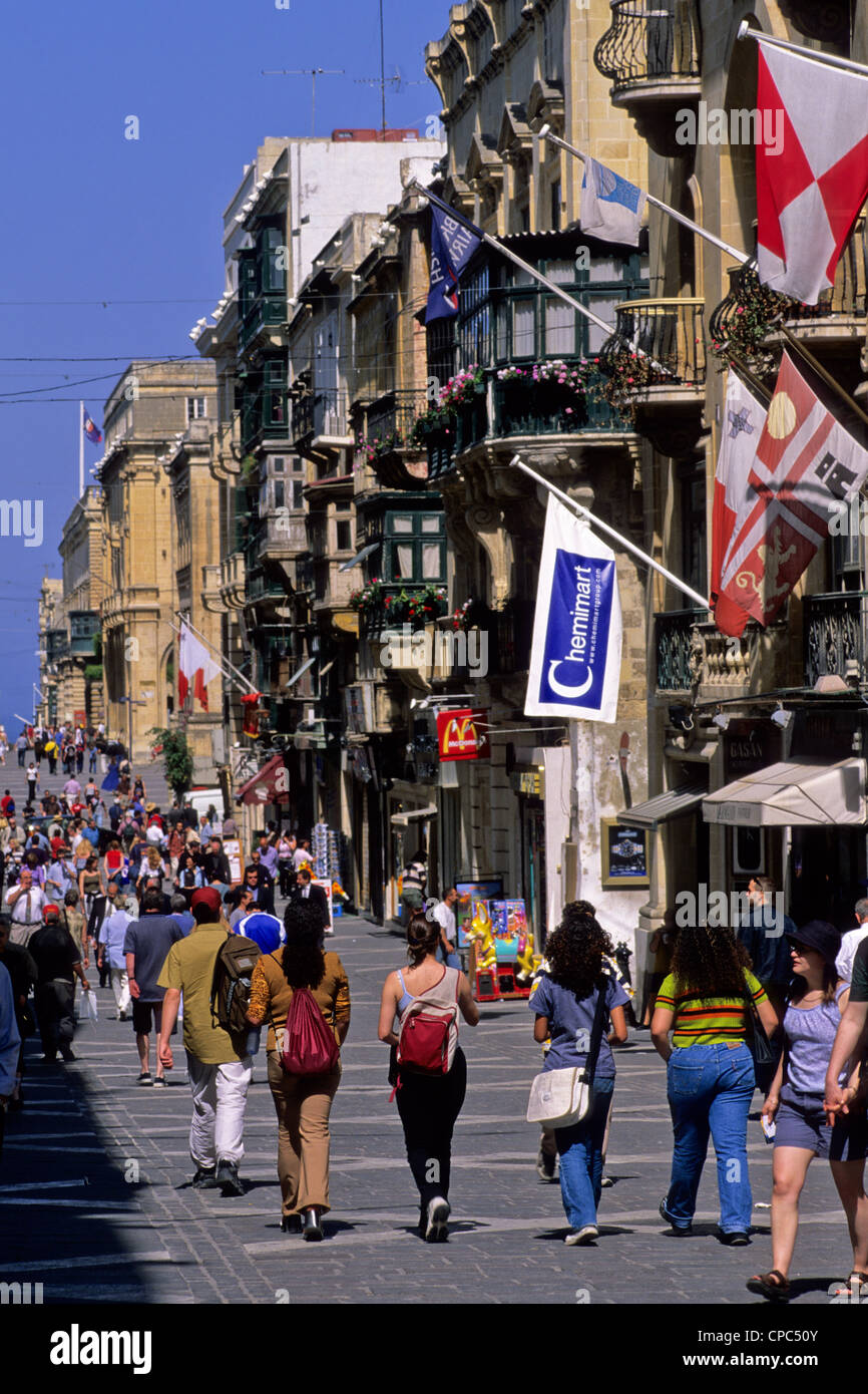 Valletta, Malta. Republic Street (Triq Ir-Repubblik) street scene ...