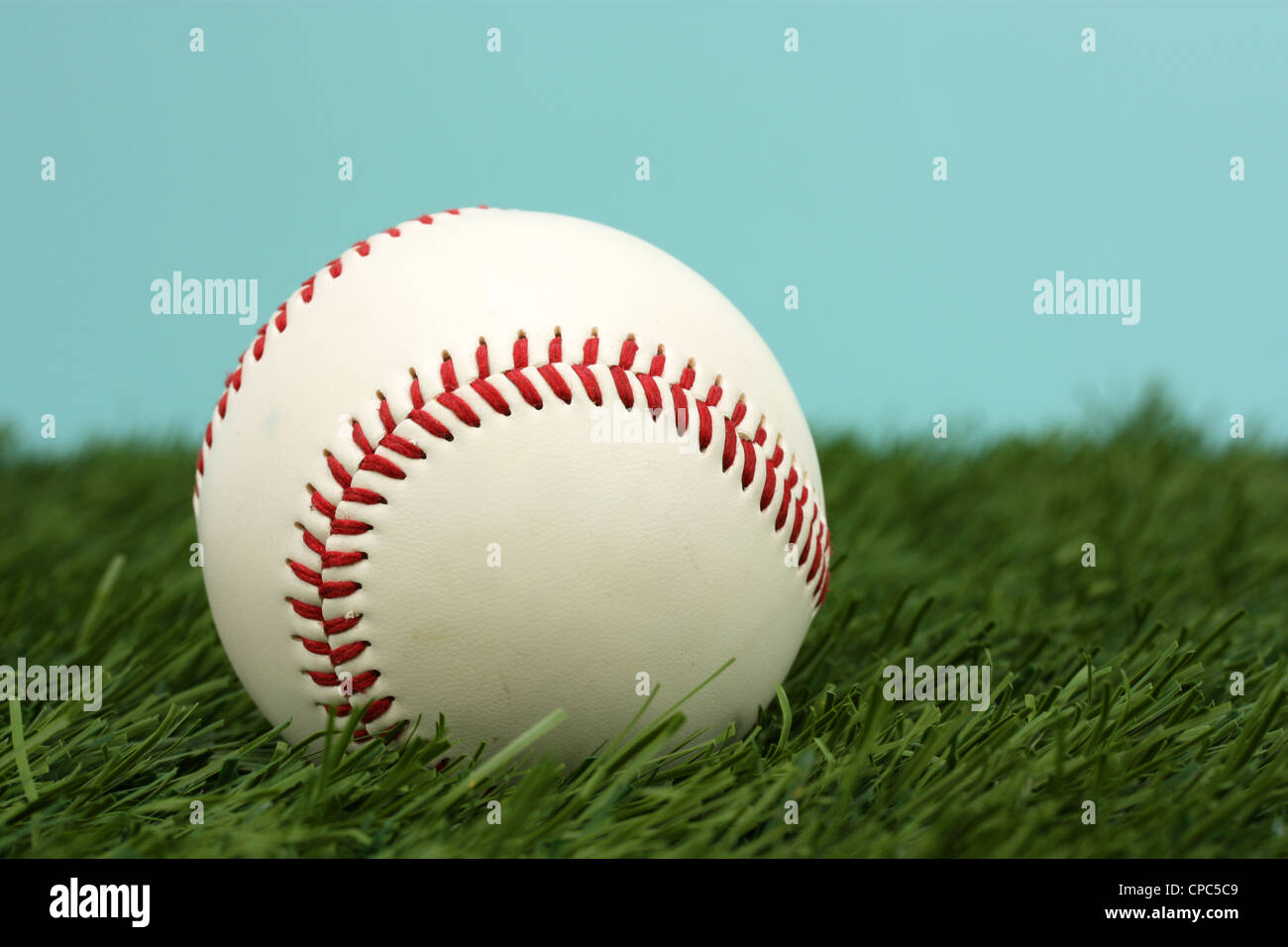 New Baseball Sitting On A Green Field Stock Photo - Alamy