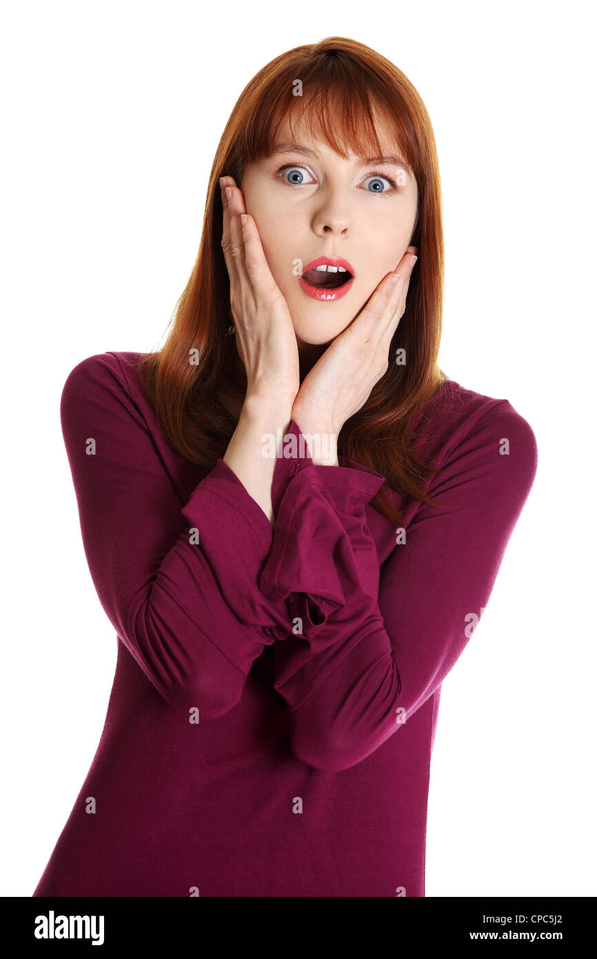 Young shocked woman portrait. Isolated on white Stock Photo - Alamy