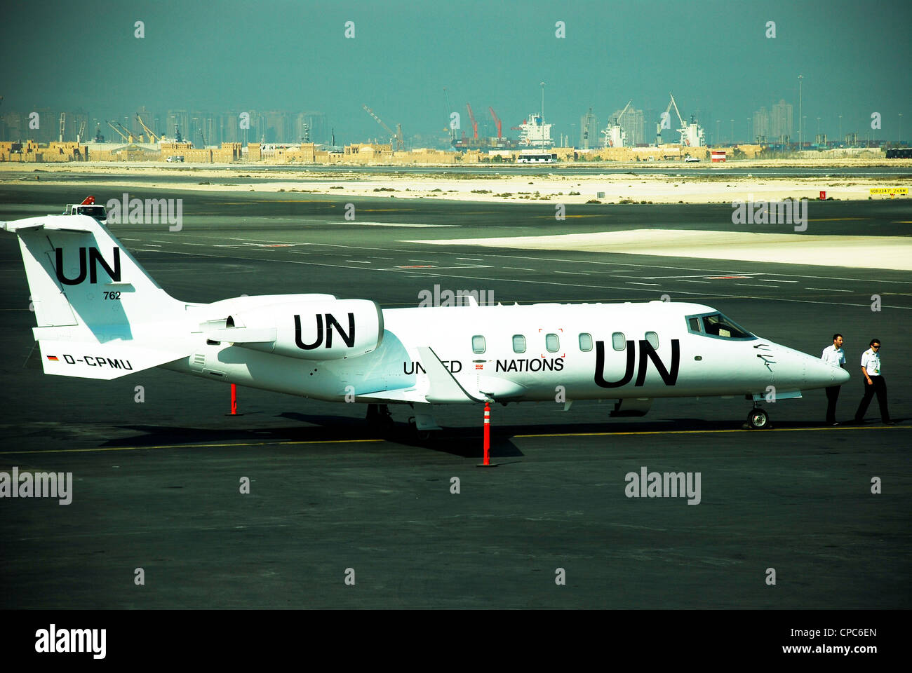 A united nations aeroplane at the Doha intenational airport, Qatar ...
