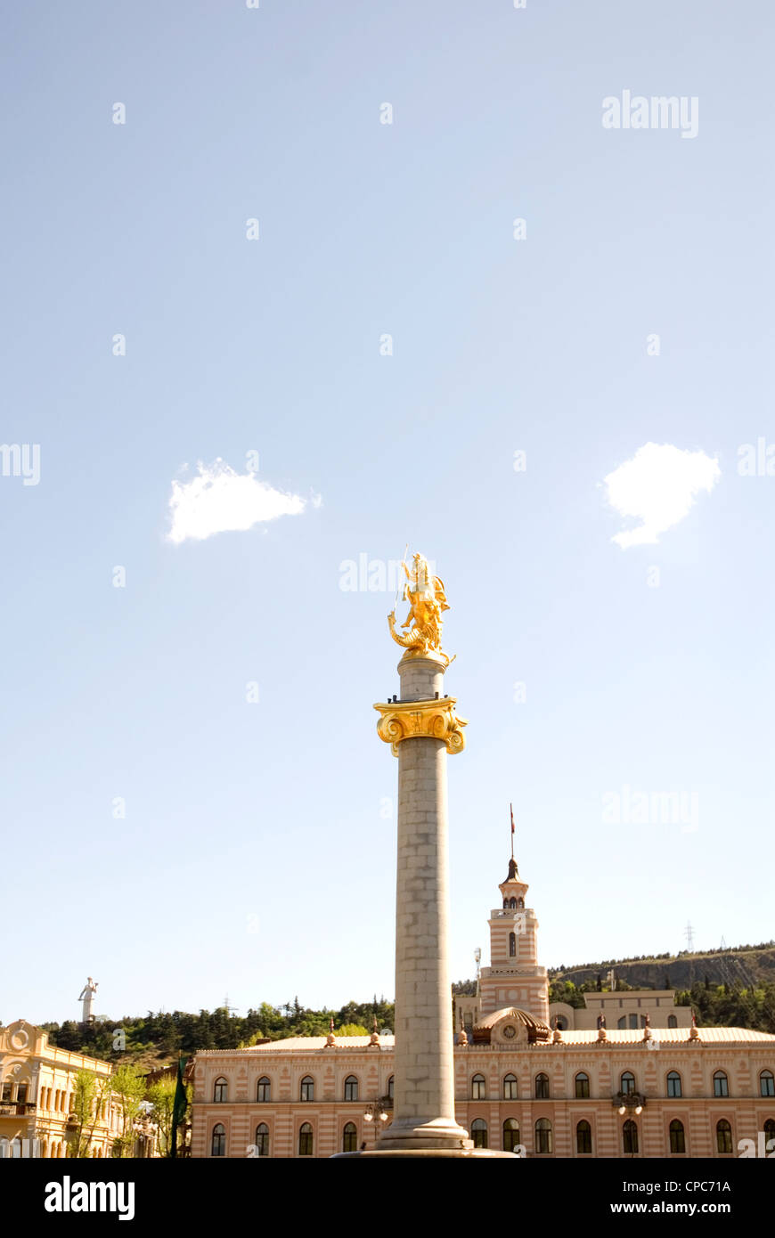 St George Statue and City Hall, Freedom Square, Tbilisi, Georgia Stock ...