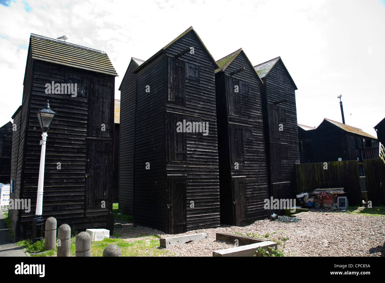 The Net Shops on The Stade shingle beach in Hastings Stock Photo - Alamy