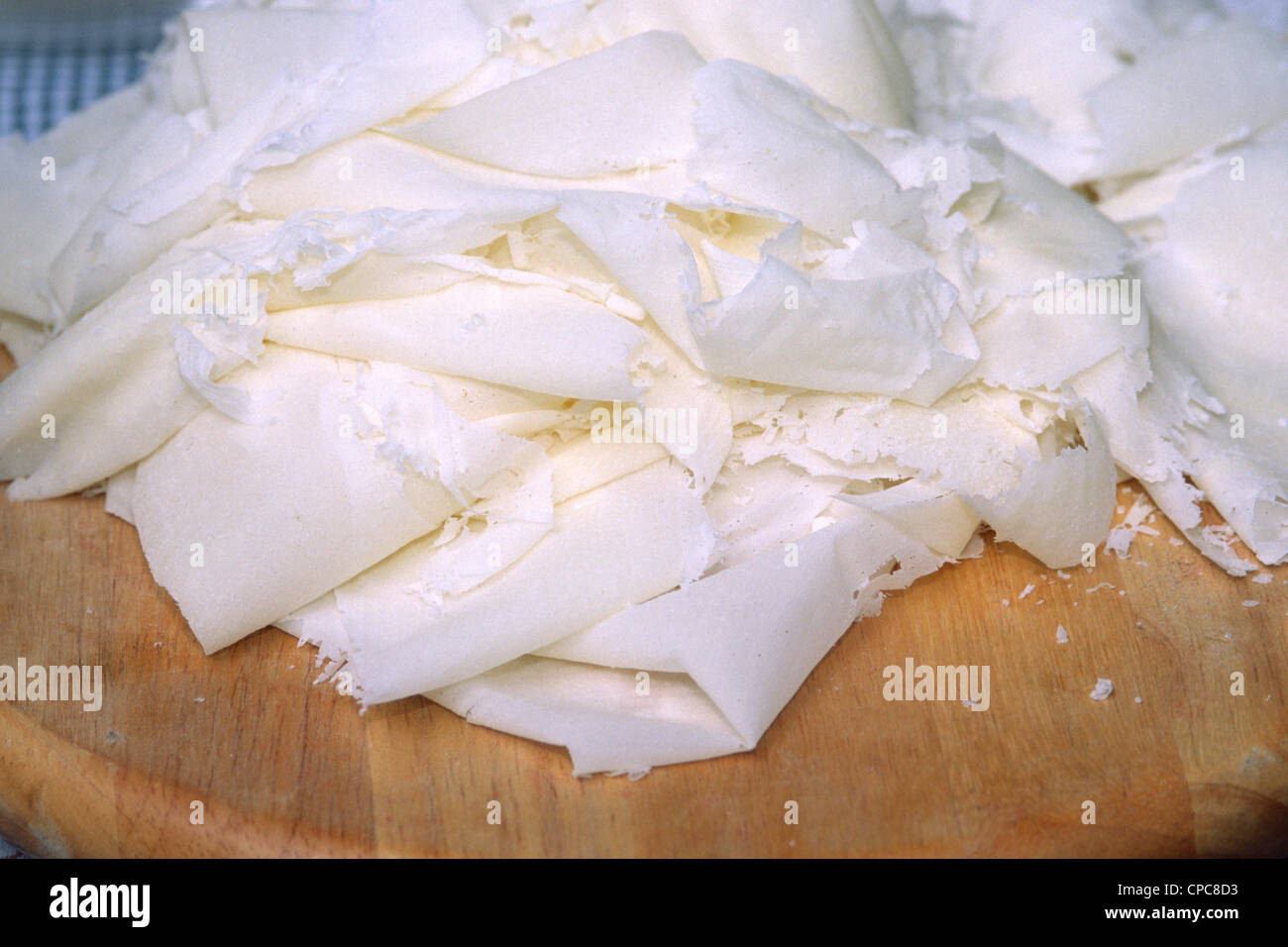 Italy, Lombardy, Lodi, Raspadura, Sliced Young Parmesan Cheese From the ...
