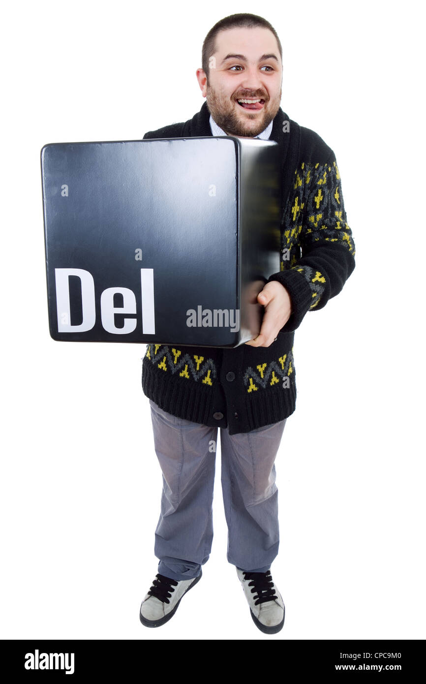 young casual man with the del key Stock Photo - Alamy
