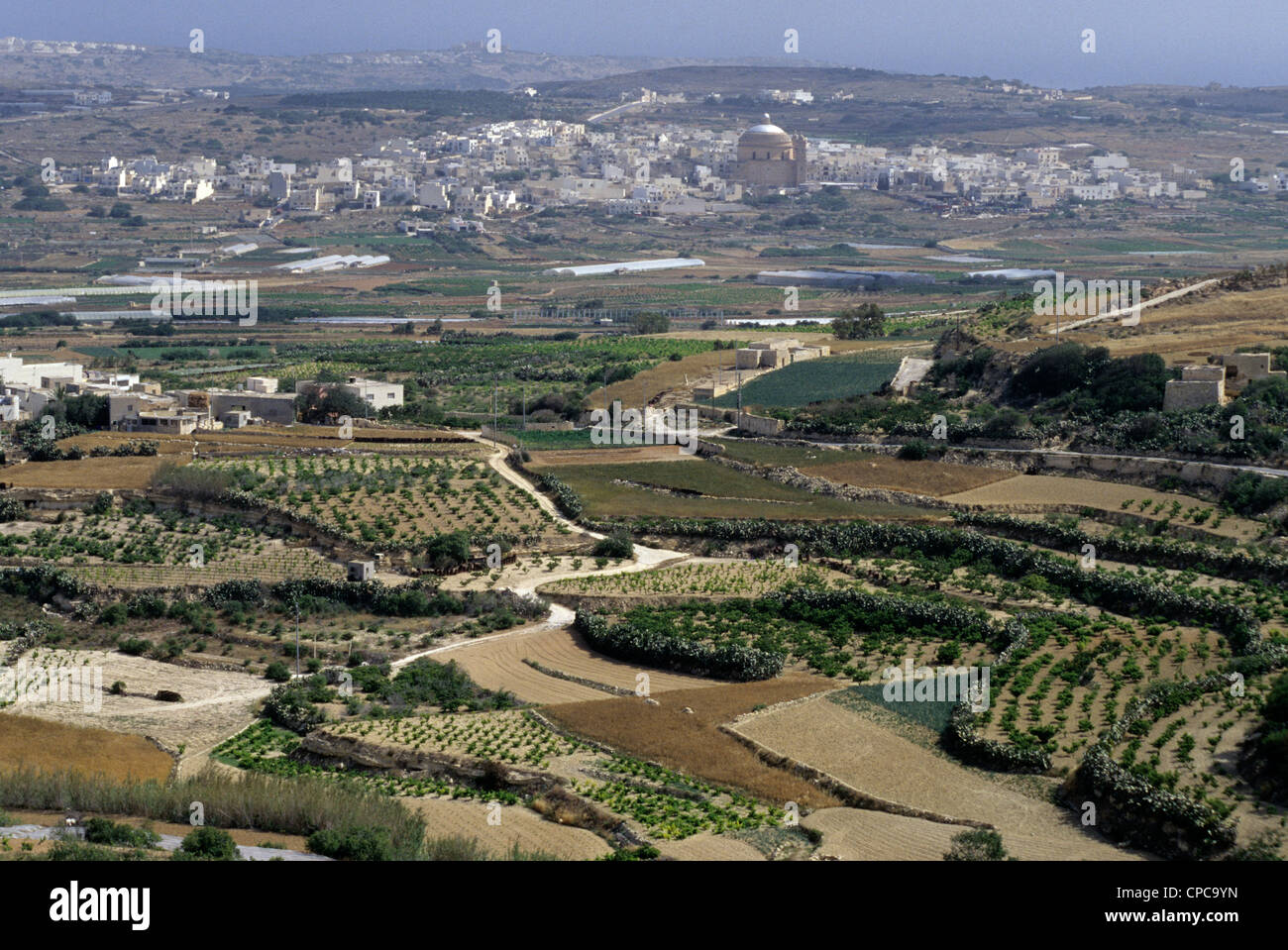 Mgarr, Malta. Farmland, Mgarr in distance Stock Photo - Alamy