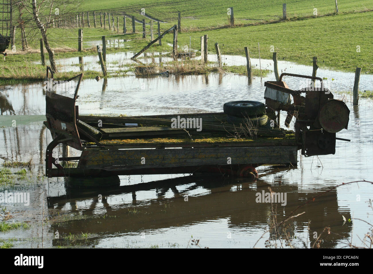 trailer in flooded field Stock Photo - Alamy