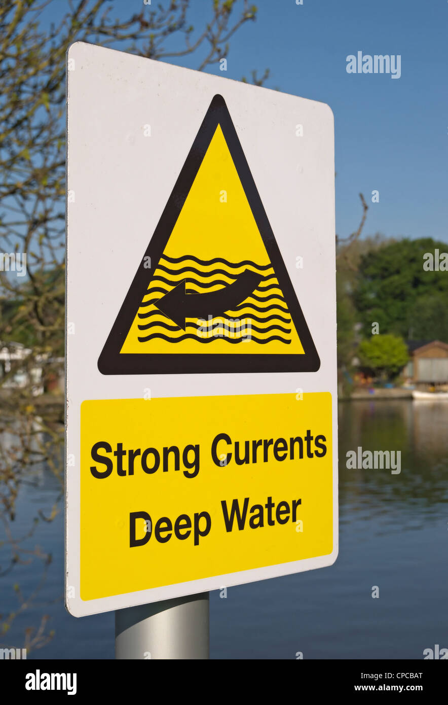 strong currents deep water warning sign by the river thames in ham ...