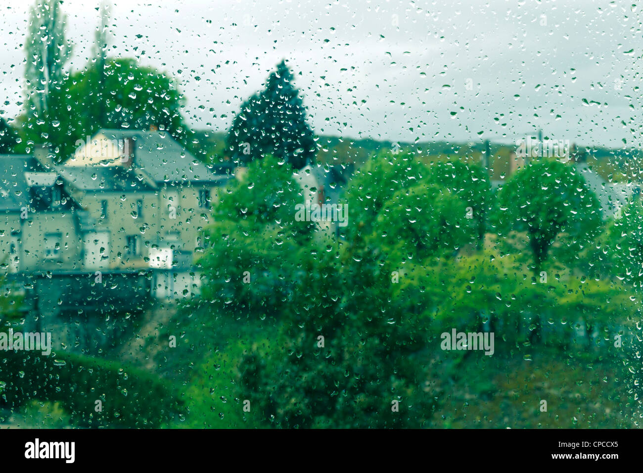 View out of rain speckled window Stock Photo - Alamy
