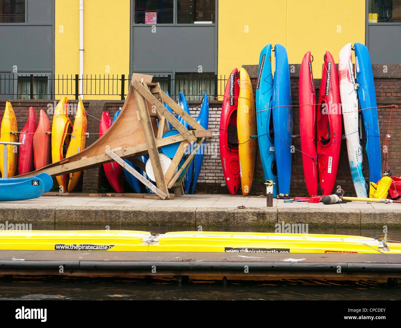 Canoes of the London Fire Brigade by the canal in Little Venice ...