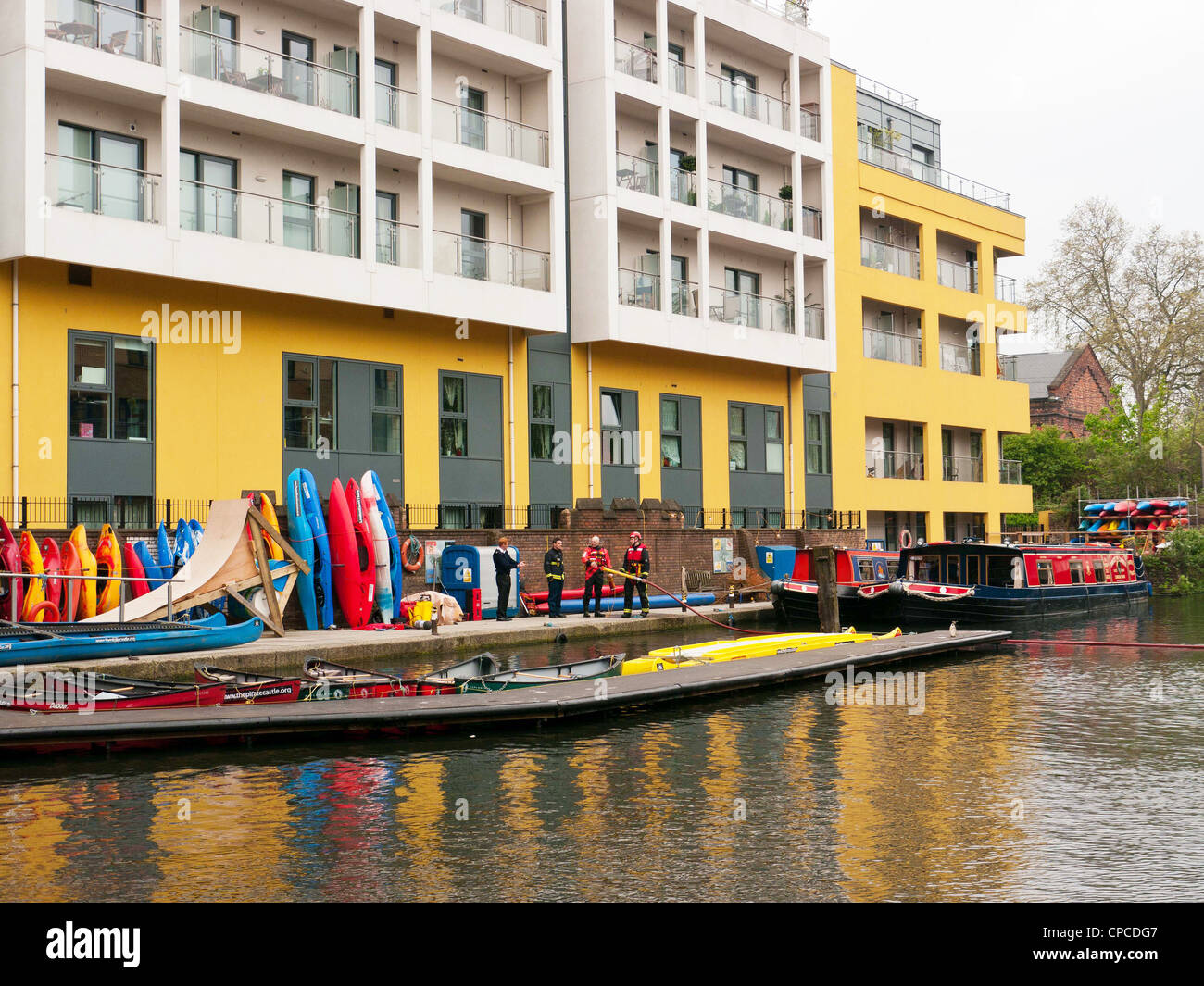 Canoes of the London Fire Brigade by the canal in Little Venice ...