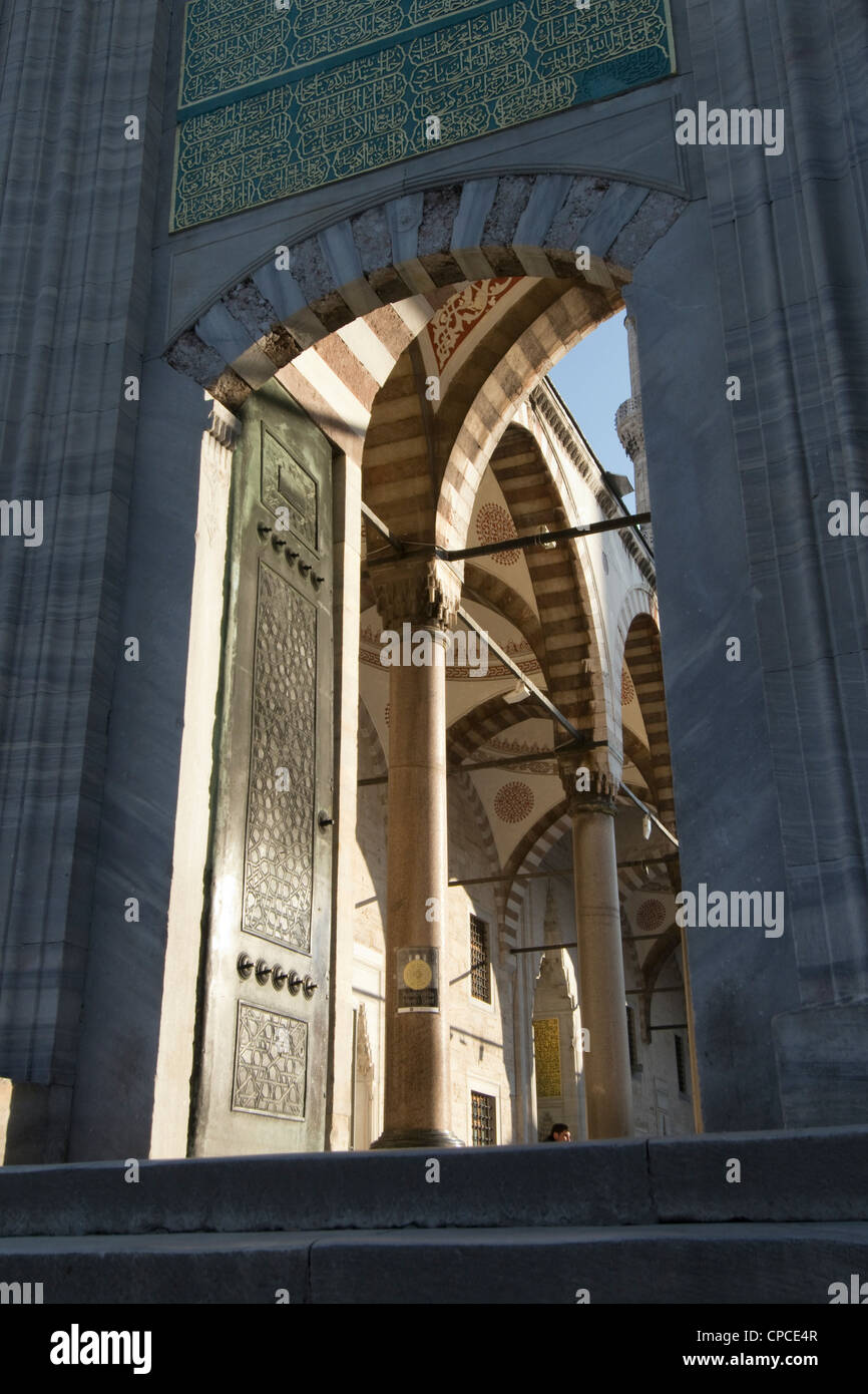 entrance door to the sunny patio of the Blue Mosque, Istanbul, Turkey ...