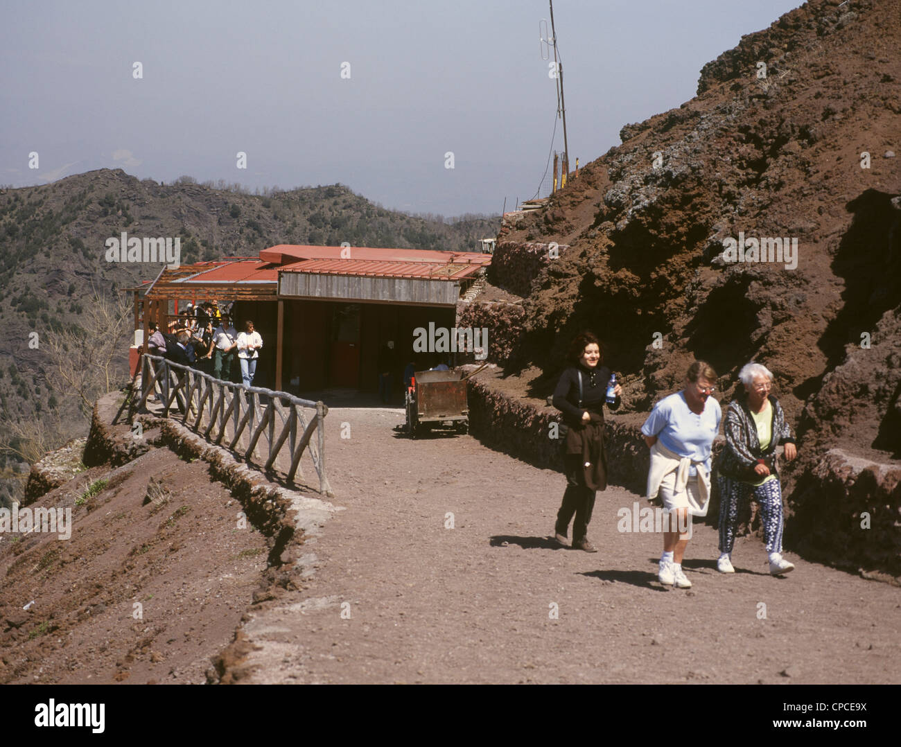 Italy Campania Mount Vesuvius Tourists Climbing the path to the crater ...
