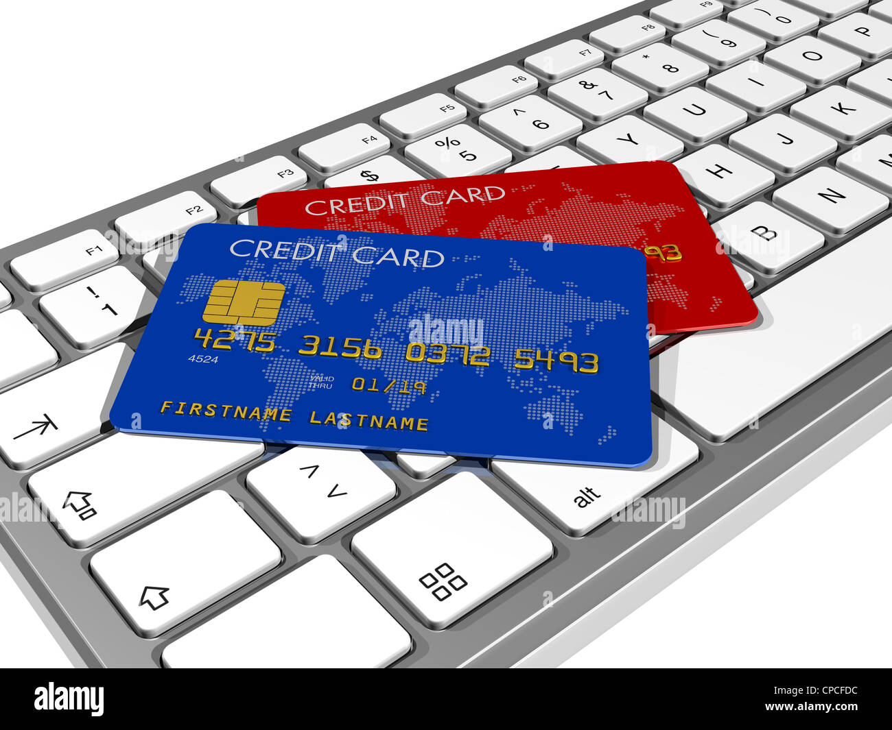 blue and red credit cards on a computer keyboard Stock Photo - Alamy