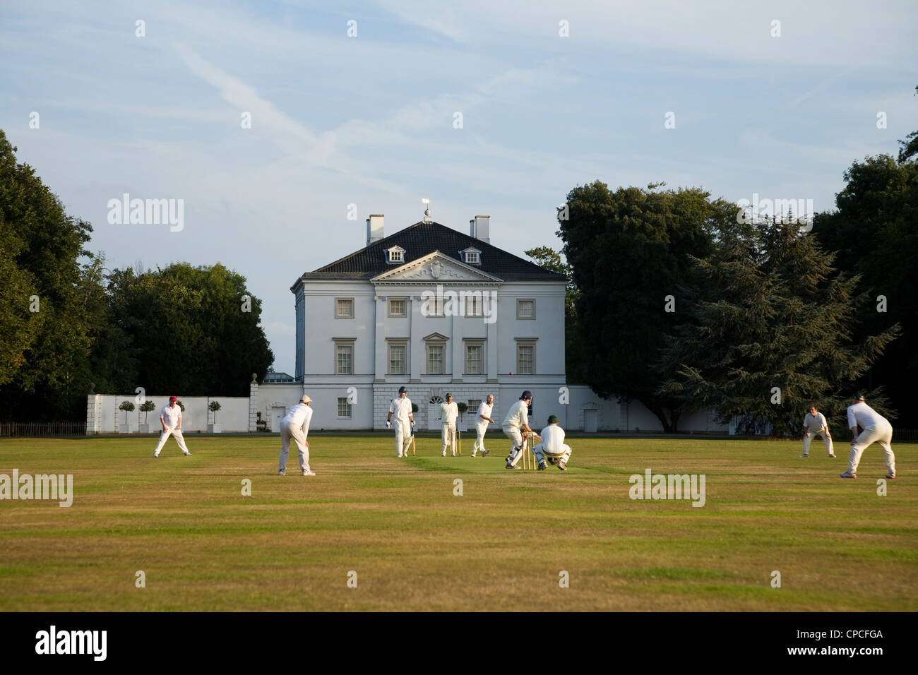 Game of cricket and the (North) facade / face of Marble Hill House ...