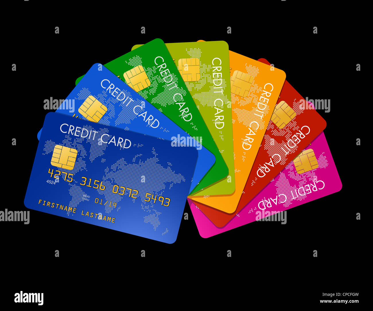 credit cards group making a color swatch, isolated on black Stock Photo ...