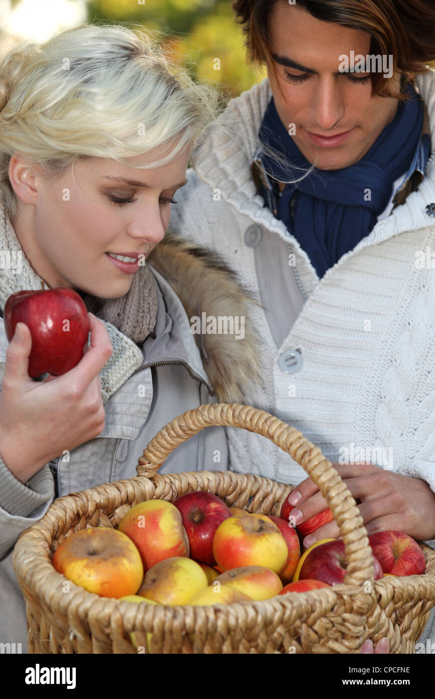 Couple picking apples Stock Photo - Alamy