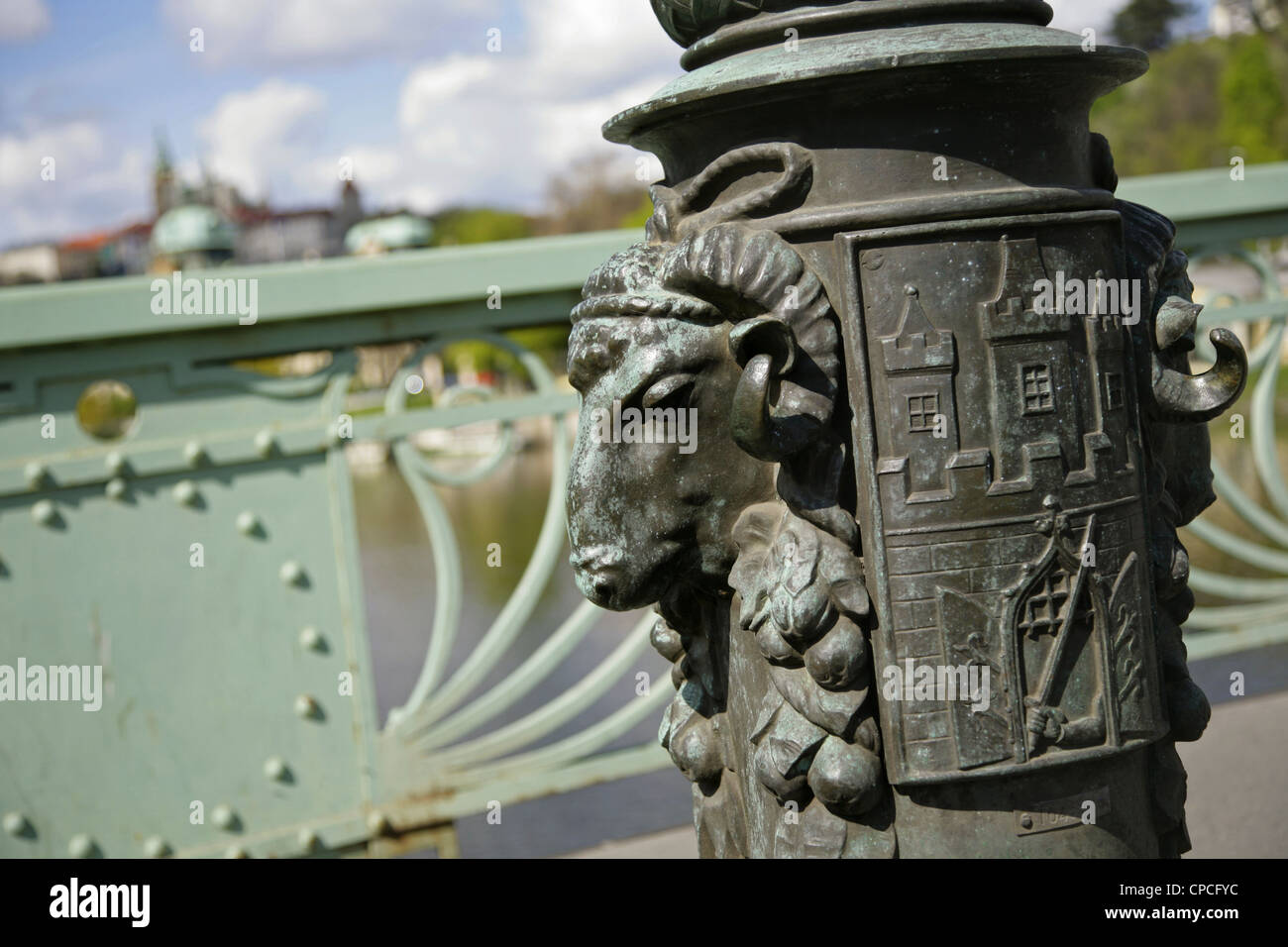 Ornate street lighting column on Cechuv Most (Cechuv Bridge), Prague ...