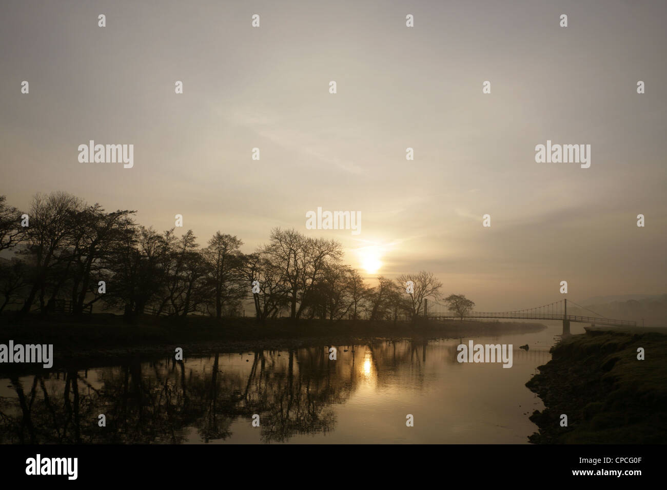 Suspension bridge over the River Swale near Reeth, Swaledale, Yorkshire ...