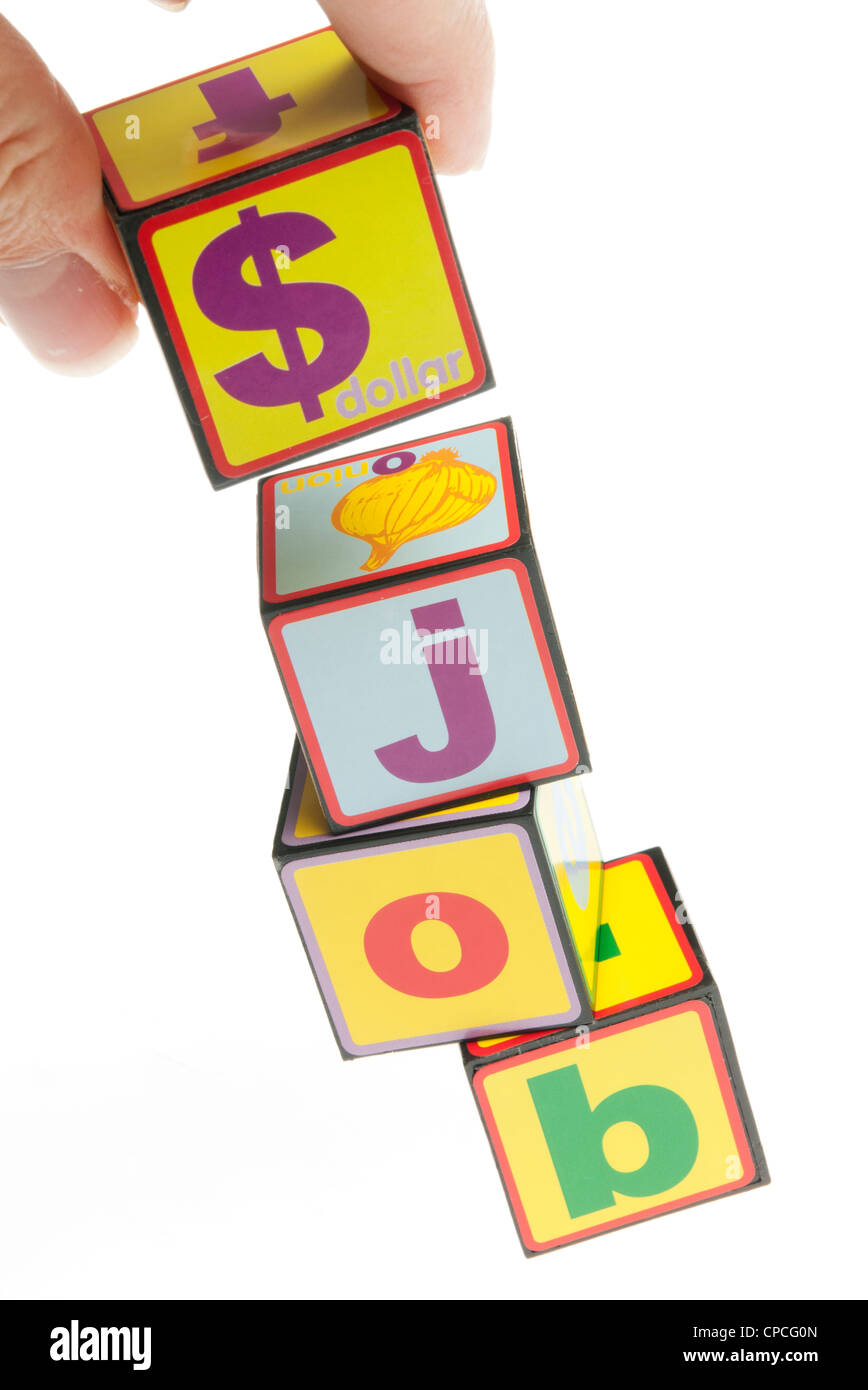 toy building blocks concept of money and jobs with the dollar Stock ...