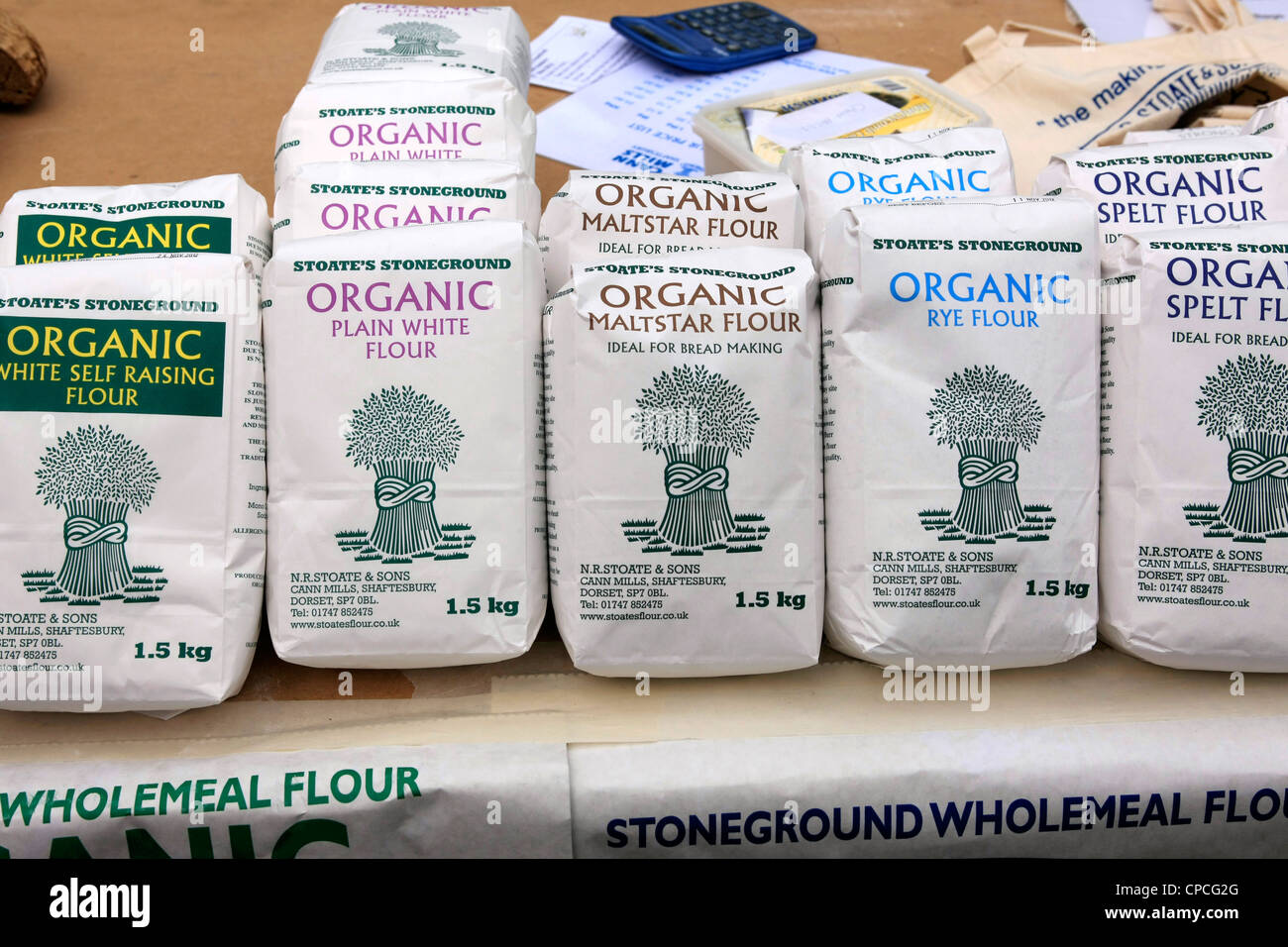 Local Organic flour on sale at the Shaftsbury food festival Stock Photo ...