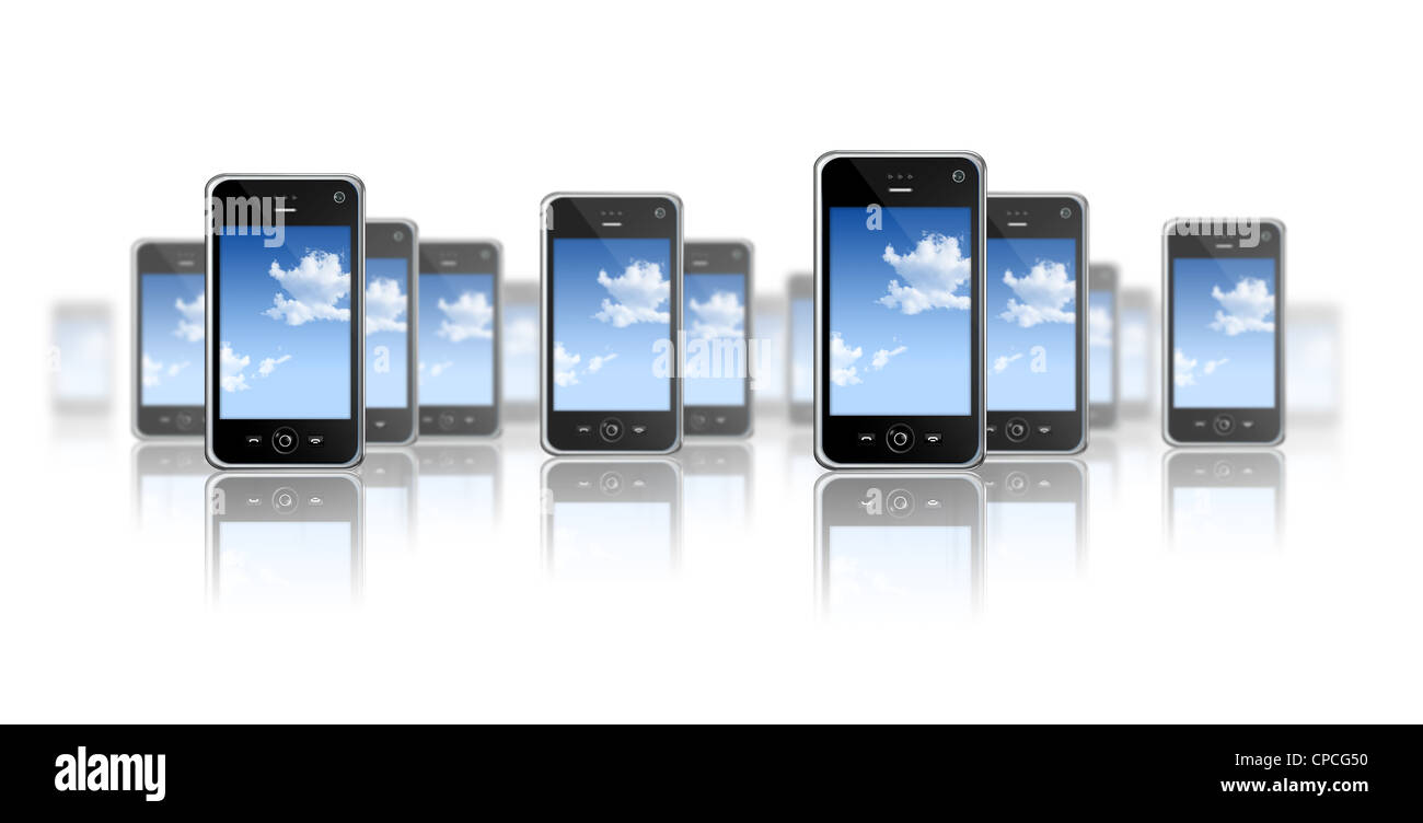 many three dimensional mobile phones on a white background Stock Photo ...