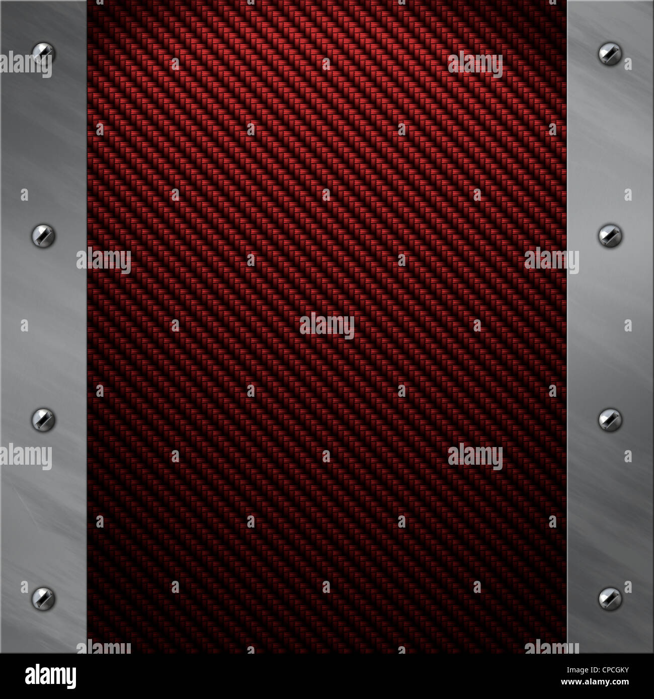 Brushed aluminum frame bolted to a red real carbon fiber background ...