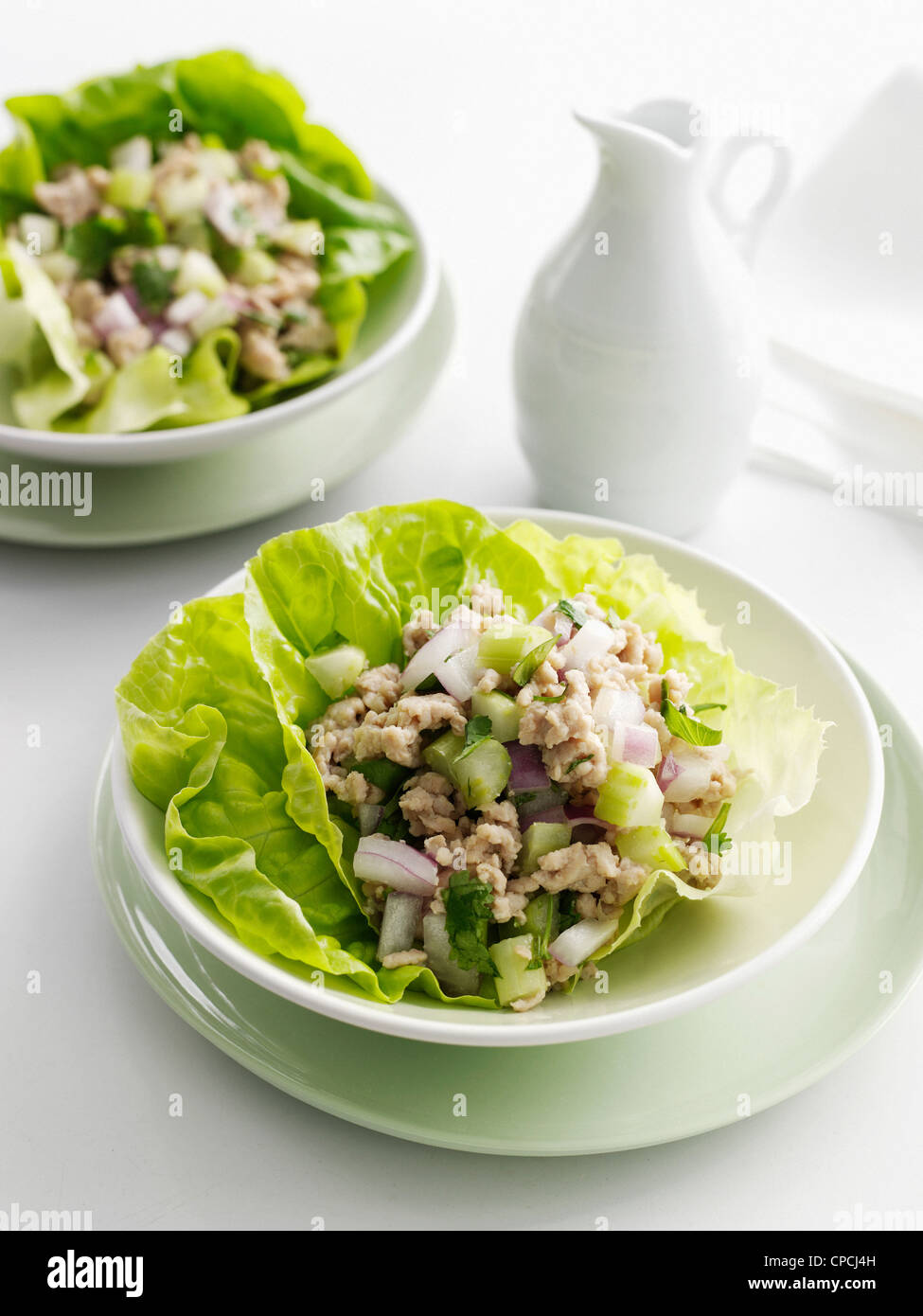 Plate of rice and vegetables in lettuce Stock Photo - Alamy