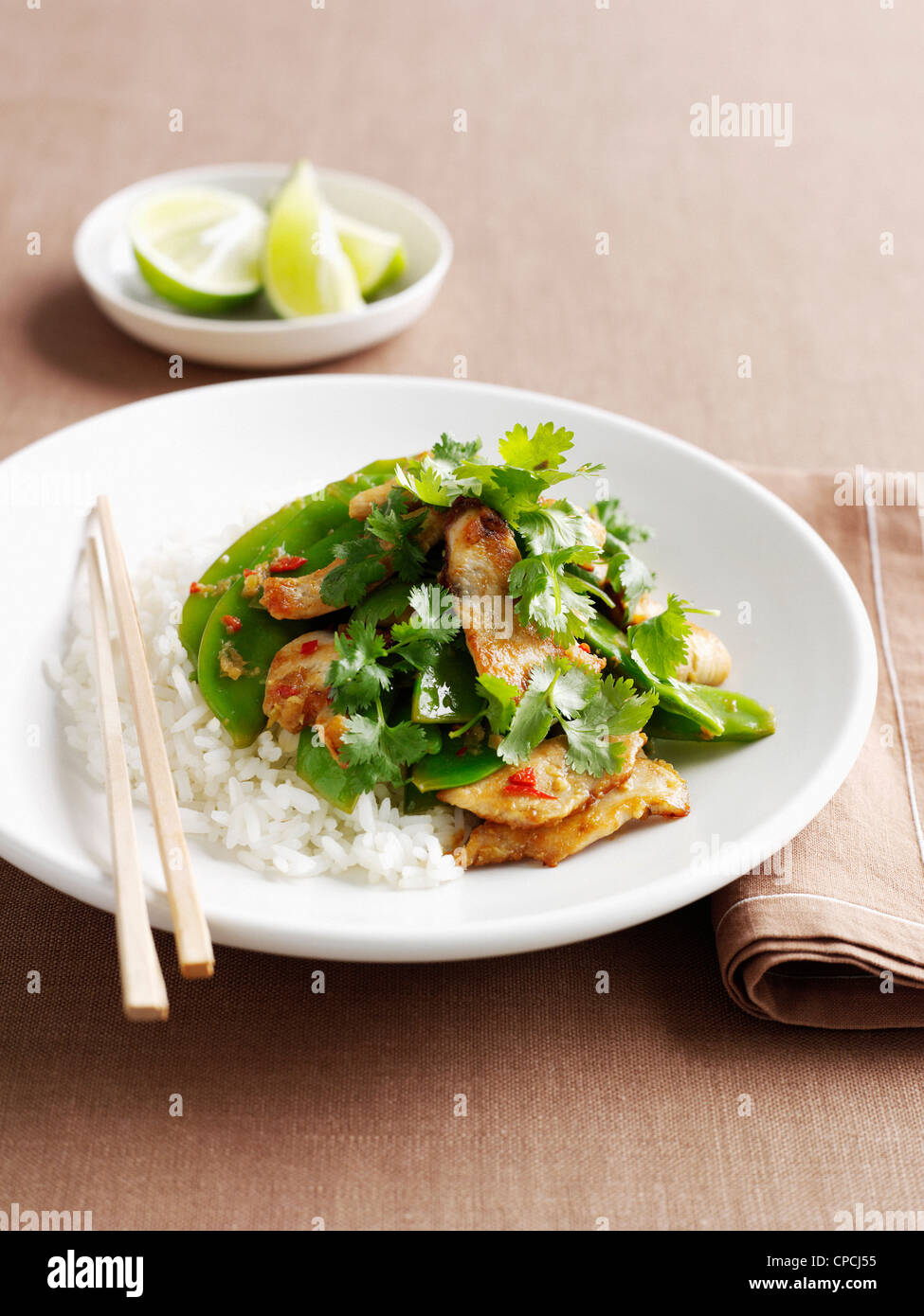 Chicken brown rice plate hi-res stock photography and images - Alamy