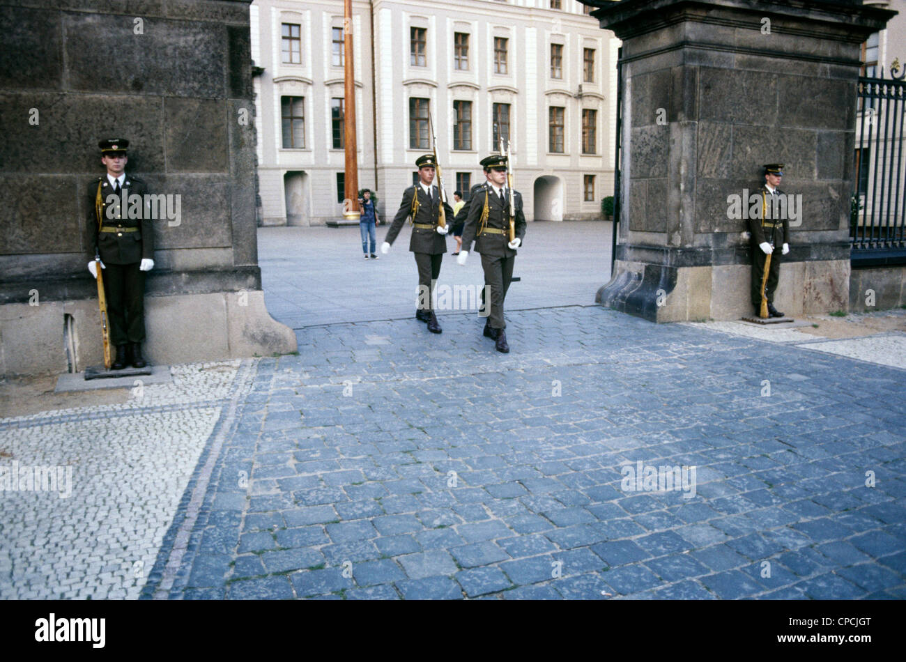 Hradčani. Presidental palace guard. CSSR army. Prague - Czech capital ...