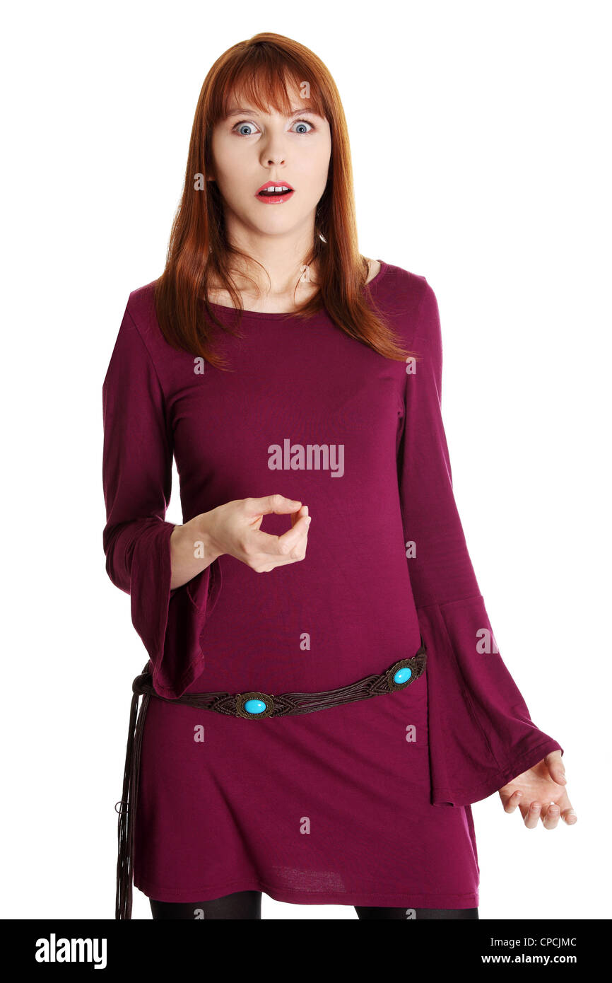 Frighten woman, isolated on a white background Stock Photo - Alamy