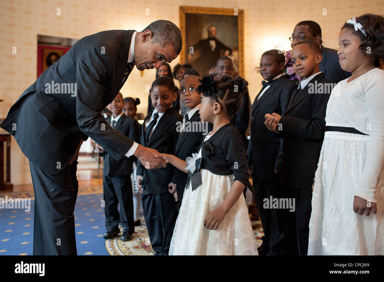 President Barack Obama greets the Zion Baptist Church Children's Choir ...